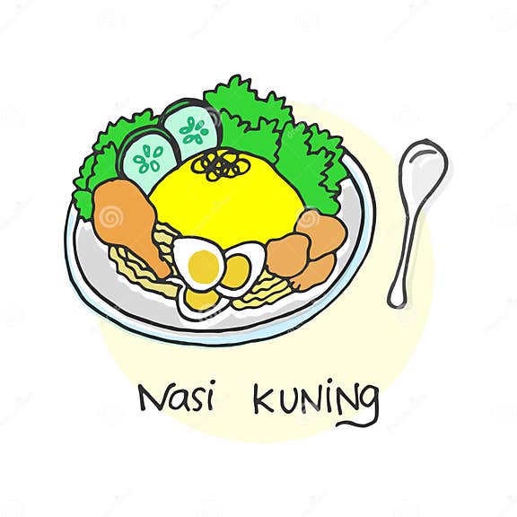 Nasi Kuning Elegance: Hand-Drawn Lettering and Yellow Rice Illustration ...