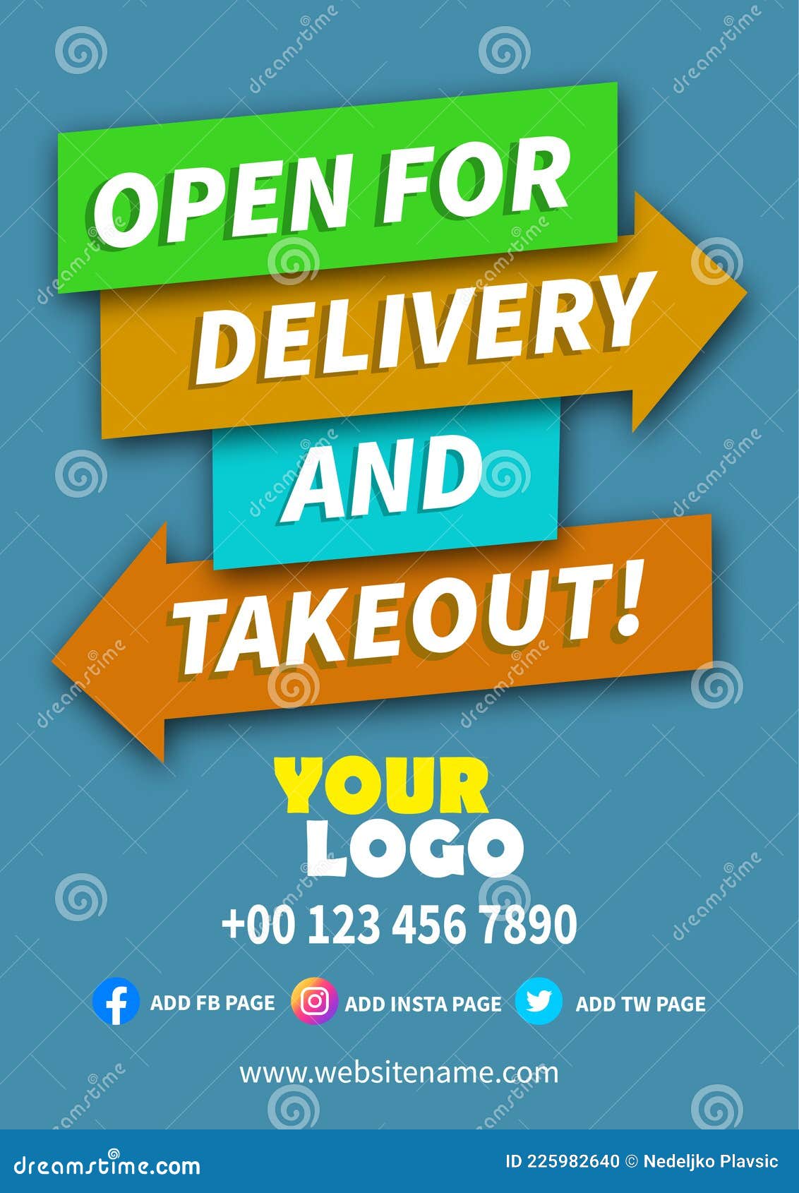 Open for Delivery and Takeout Poster Flyer Template Design Stock Vector ...