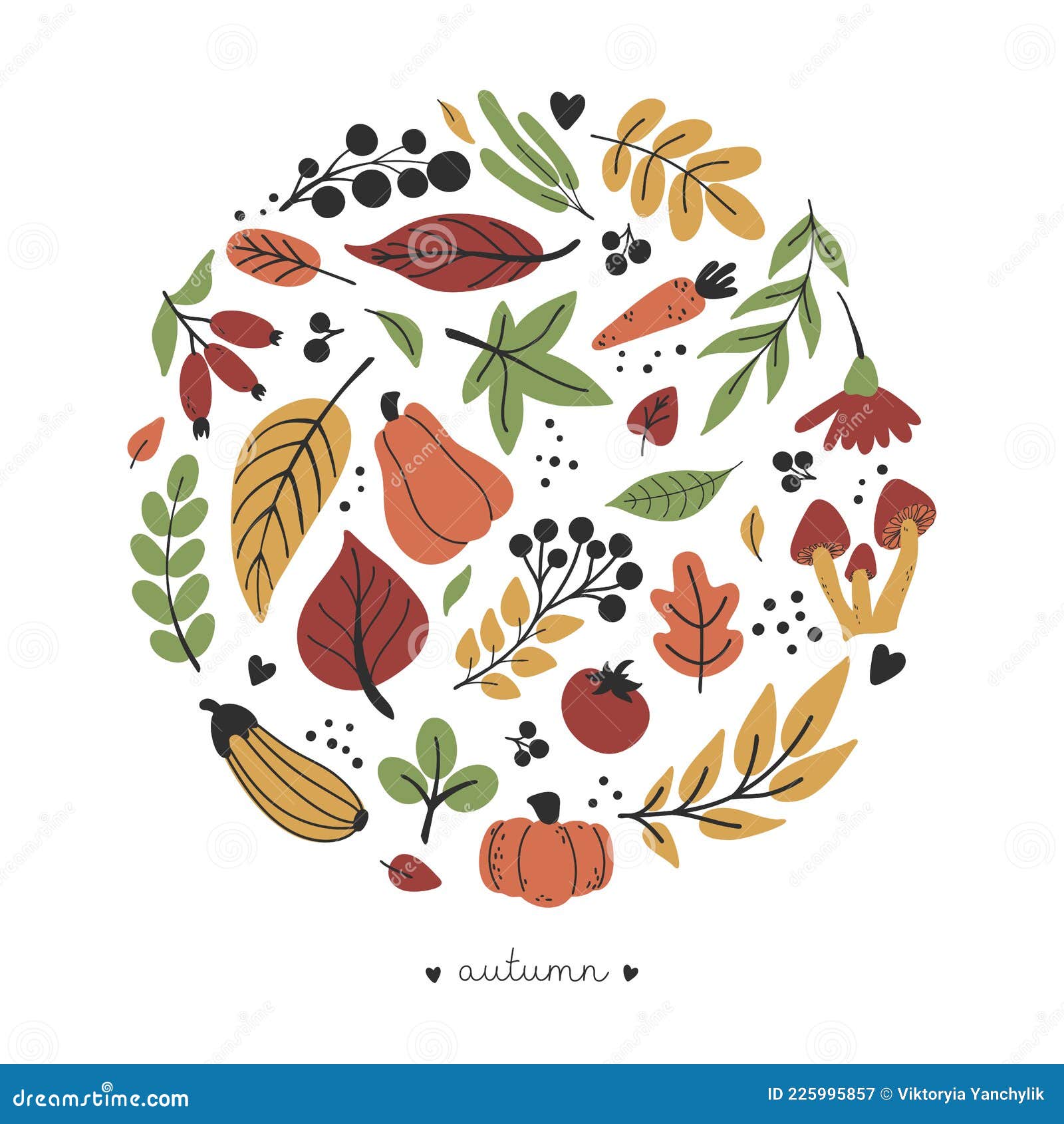 Autumn Collection in Circle Shape Stock Vector - Illustration of berry ...