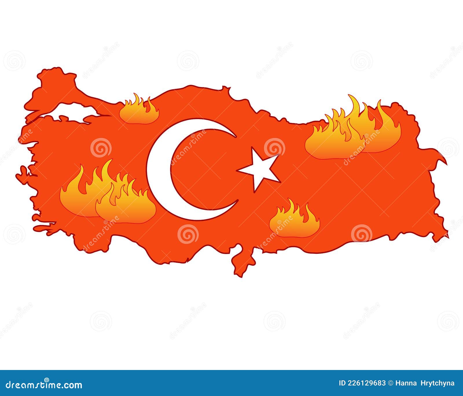 Fires in Turkey - Vector Symbolic Image of a Burning Map of Turkey ...