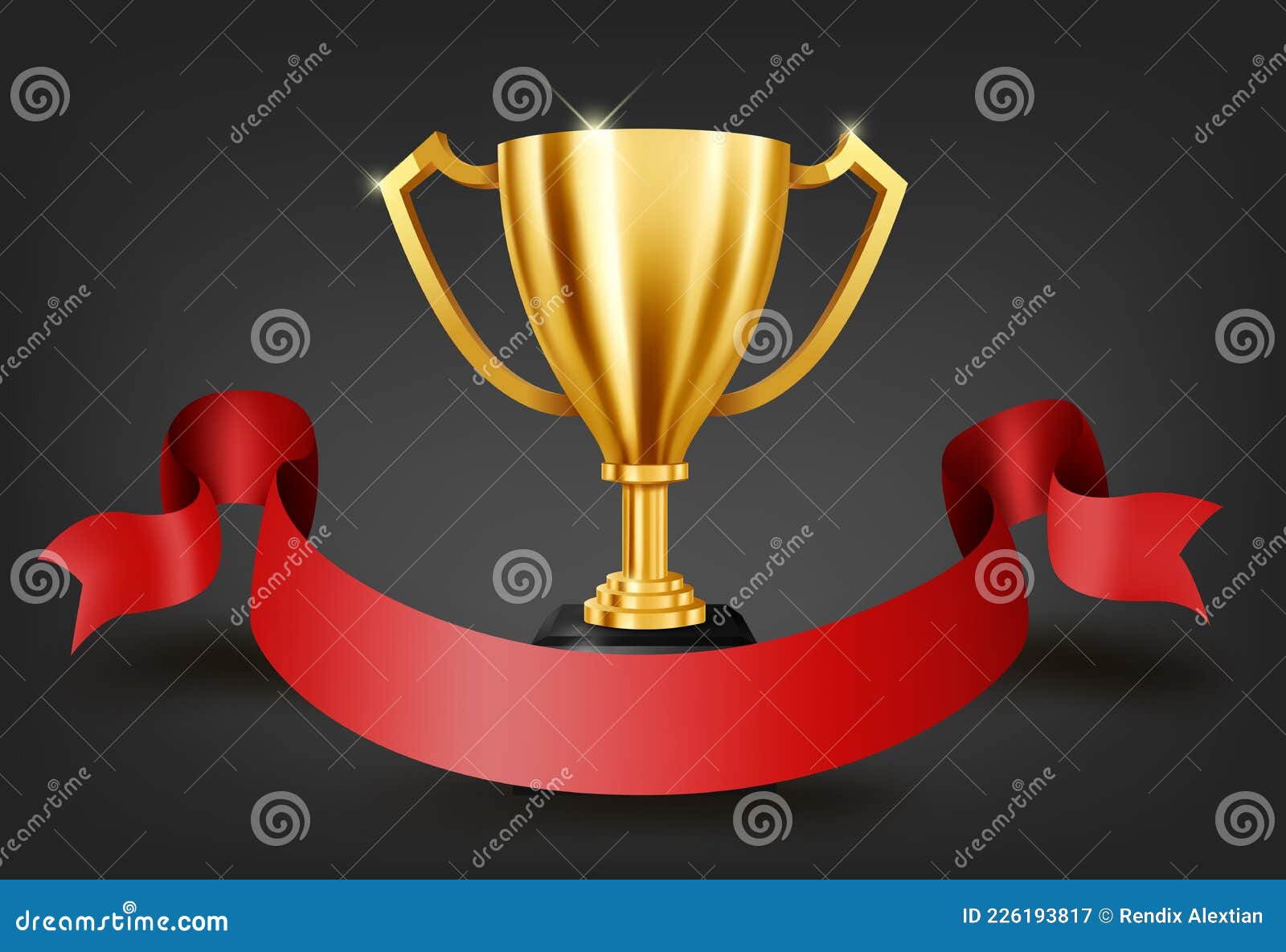 Realistic Golden Trophy with Text Space on Red Ribbon Stock Vector ...