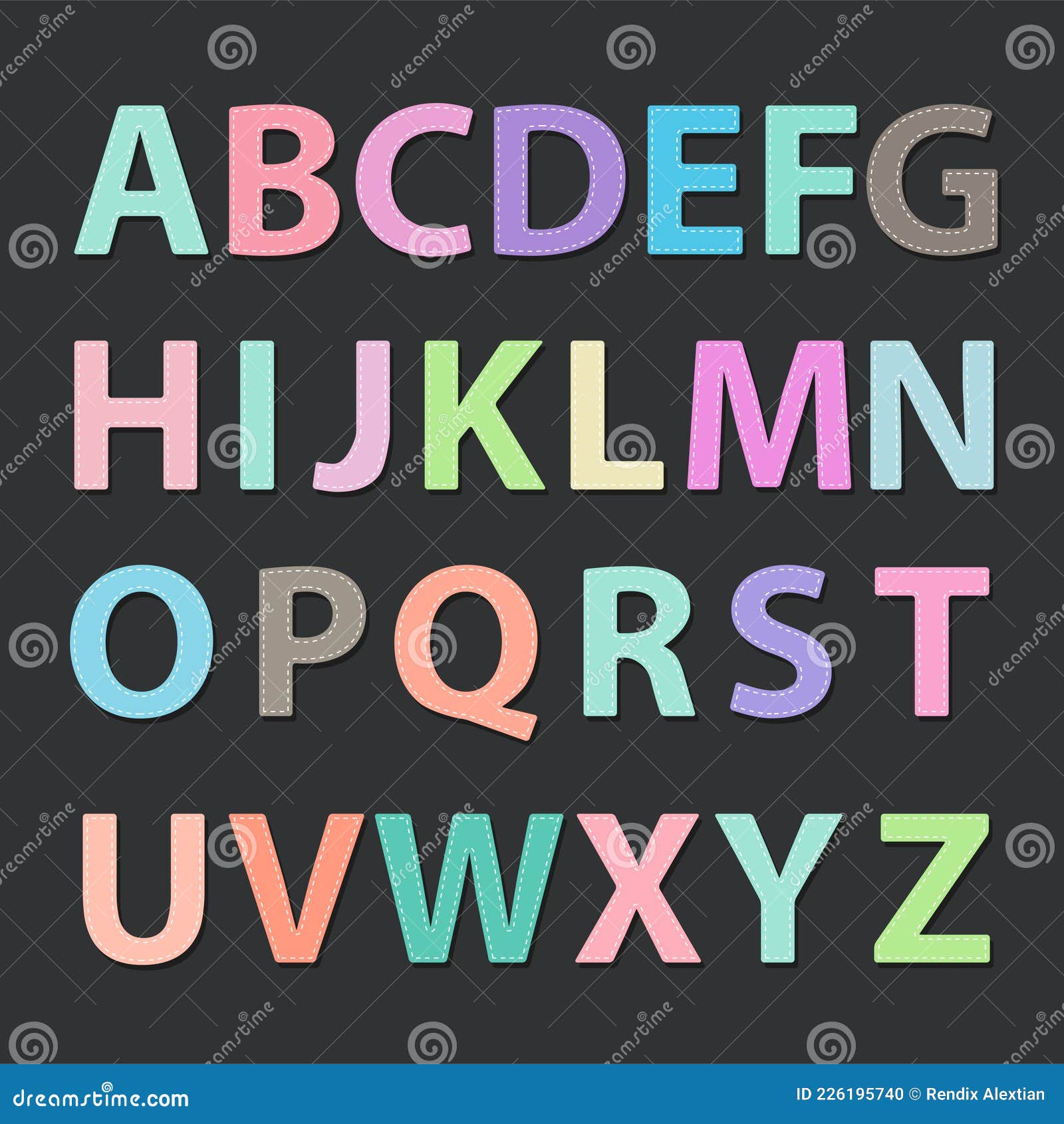 Alphabet Multicolored Sets with Stitched Effects. Vector Illustration ...
