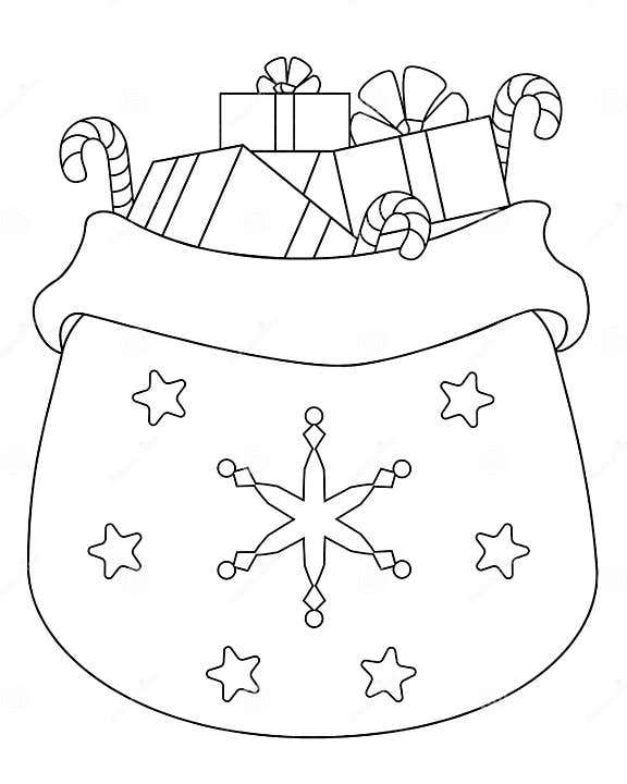 Santa Claus Sack with Gifts - Vector Linear Illustration for Coloring ...