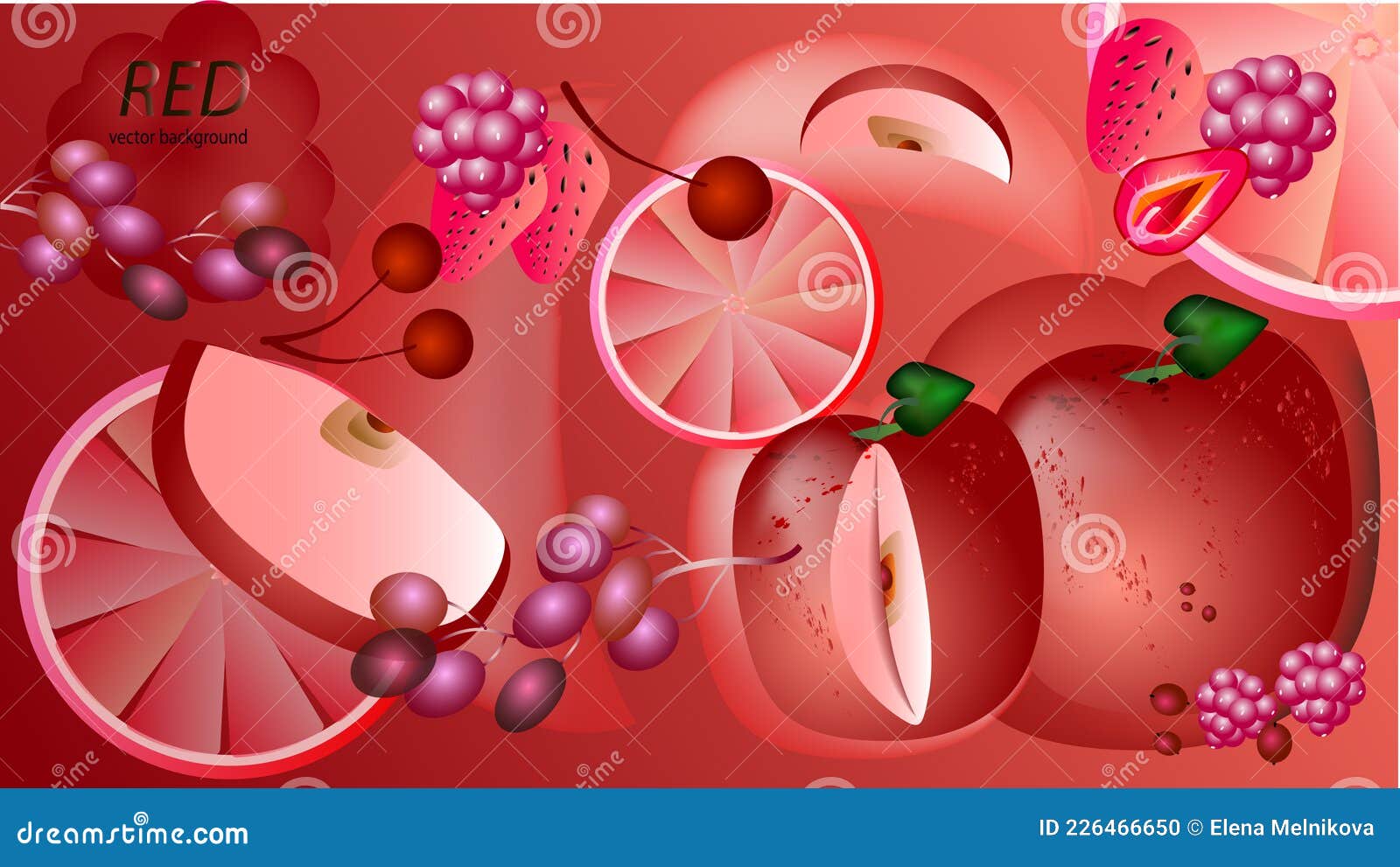 RED FRUIT. VECTOR MONOCHROME ILLUSTRATION in RED TONES Stock Vector ...