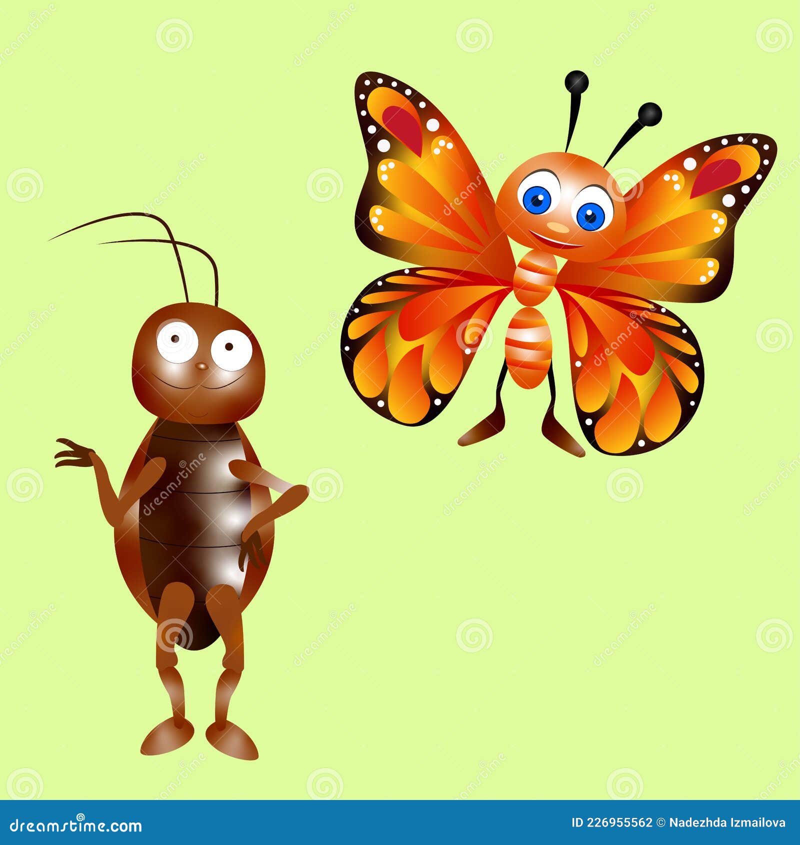Illustration of a Butterfly and a Cockroach in a Children S Style ...