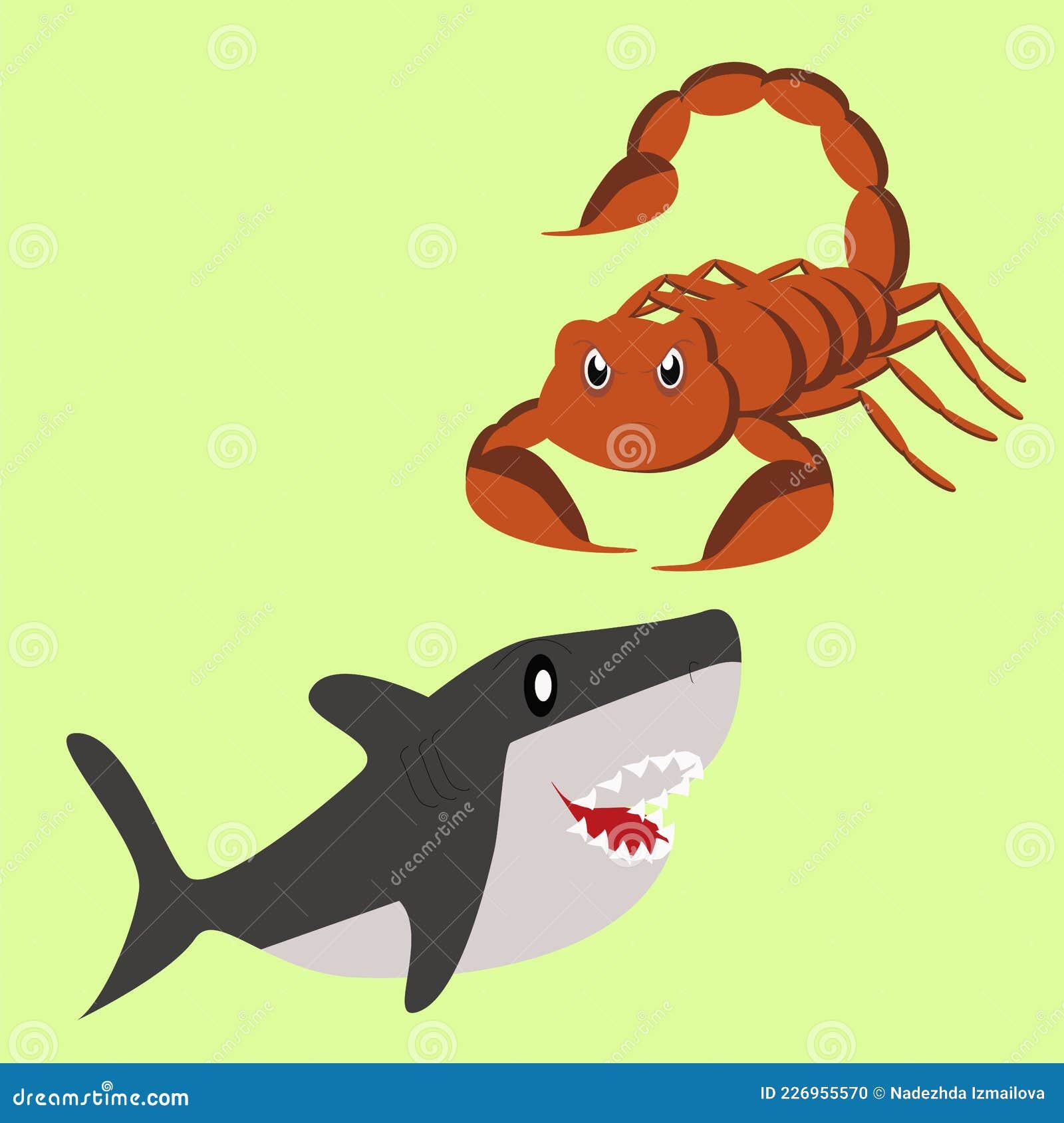 Illustration of a Scorpion and a Shark in a Children S Style. Vector ...