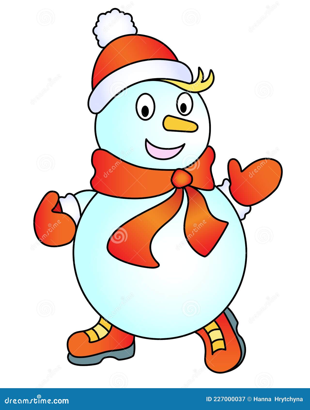 Snowman in Hat, Scarf and Mittens - Vector Full Color Winter Picture ...