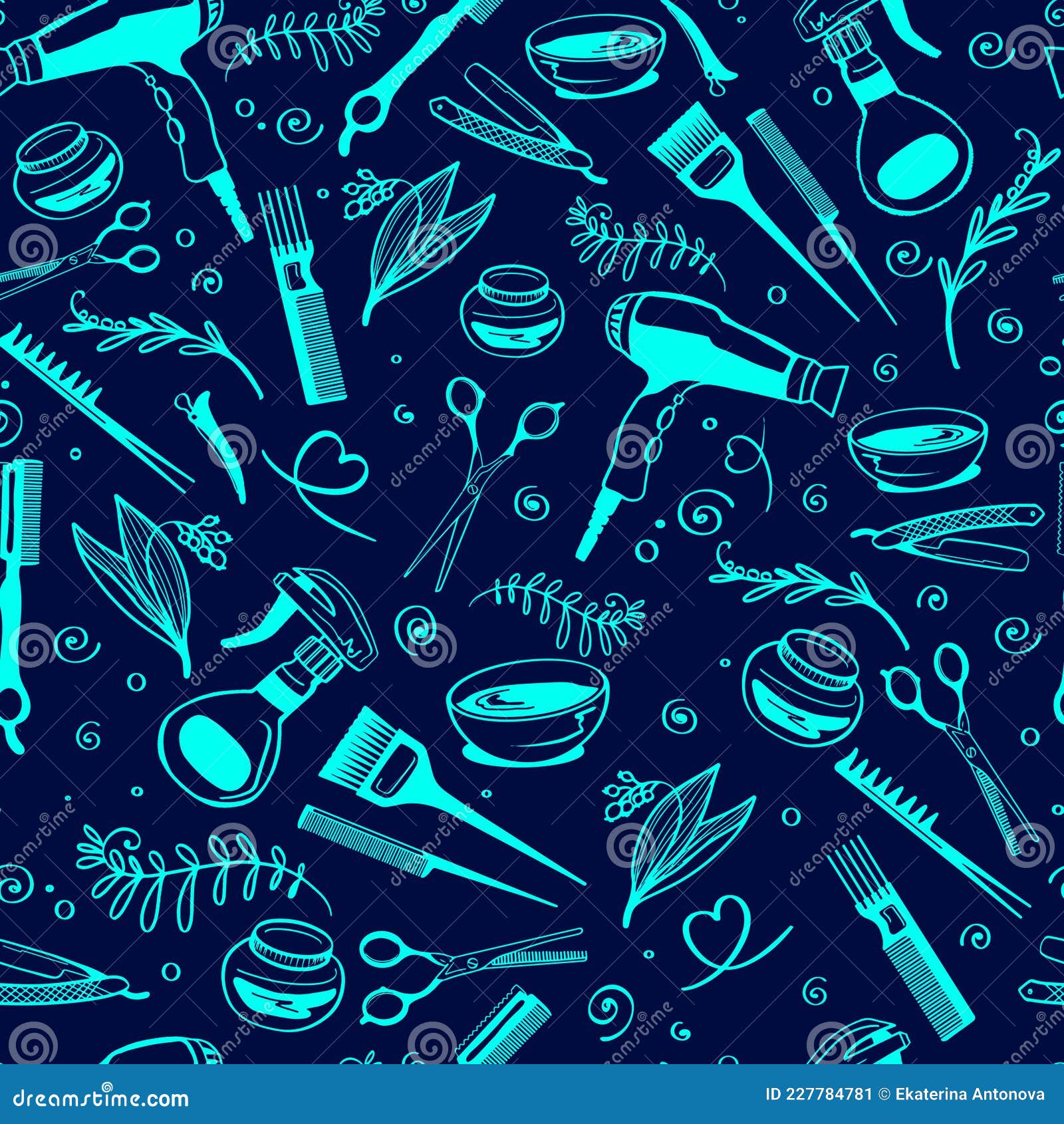 Seamless Pattern with Tools for Cutting and Dyeing Hair. Hairdresser ...