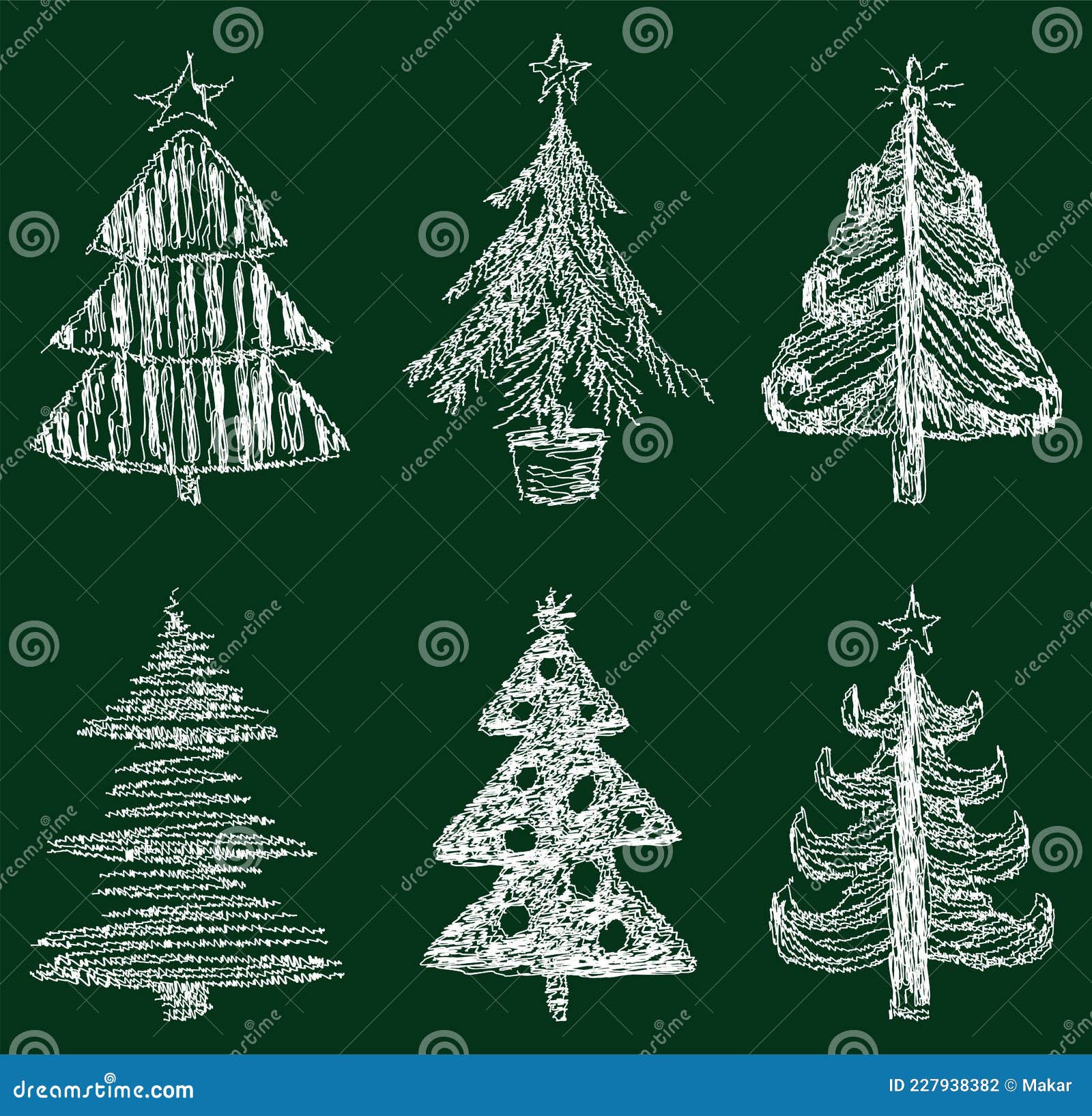 Vector Scribble Drawings of Various Abstract Decorative Christmas Trees ...