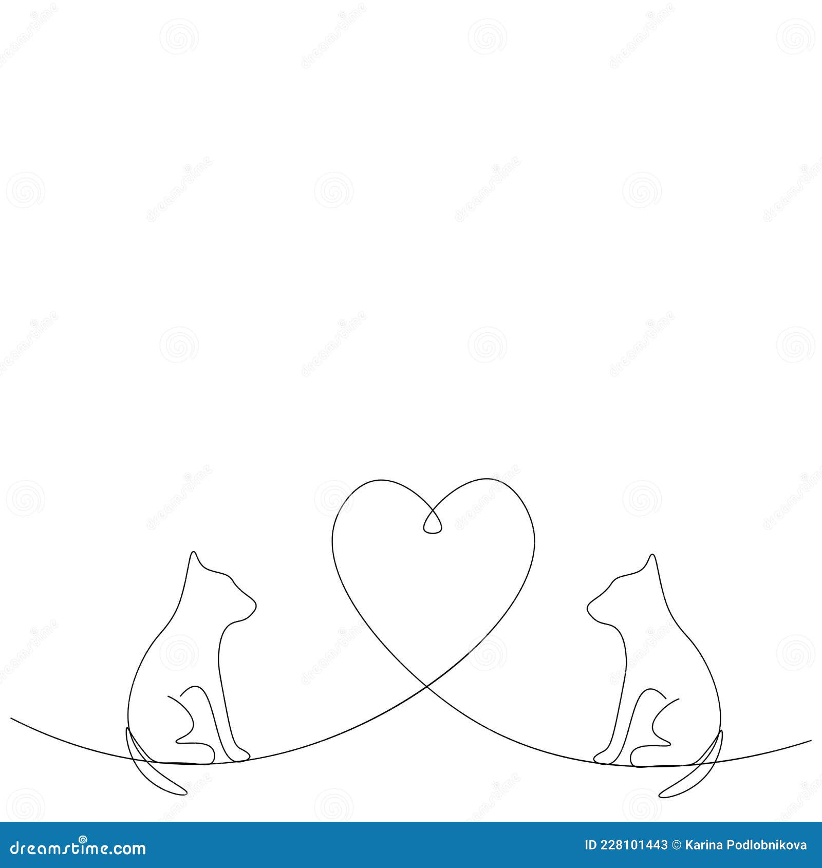 Cats Love Heart Line Drawing, Vector Illustration Stock Vector ...