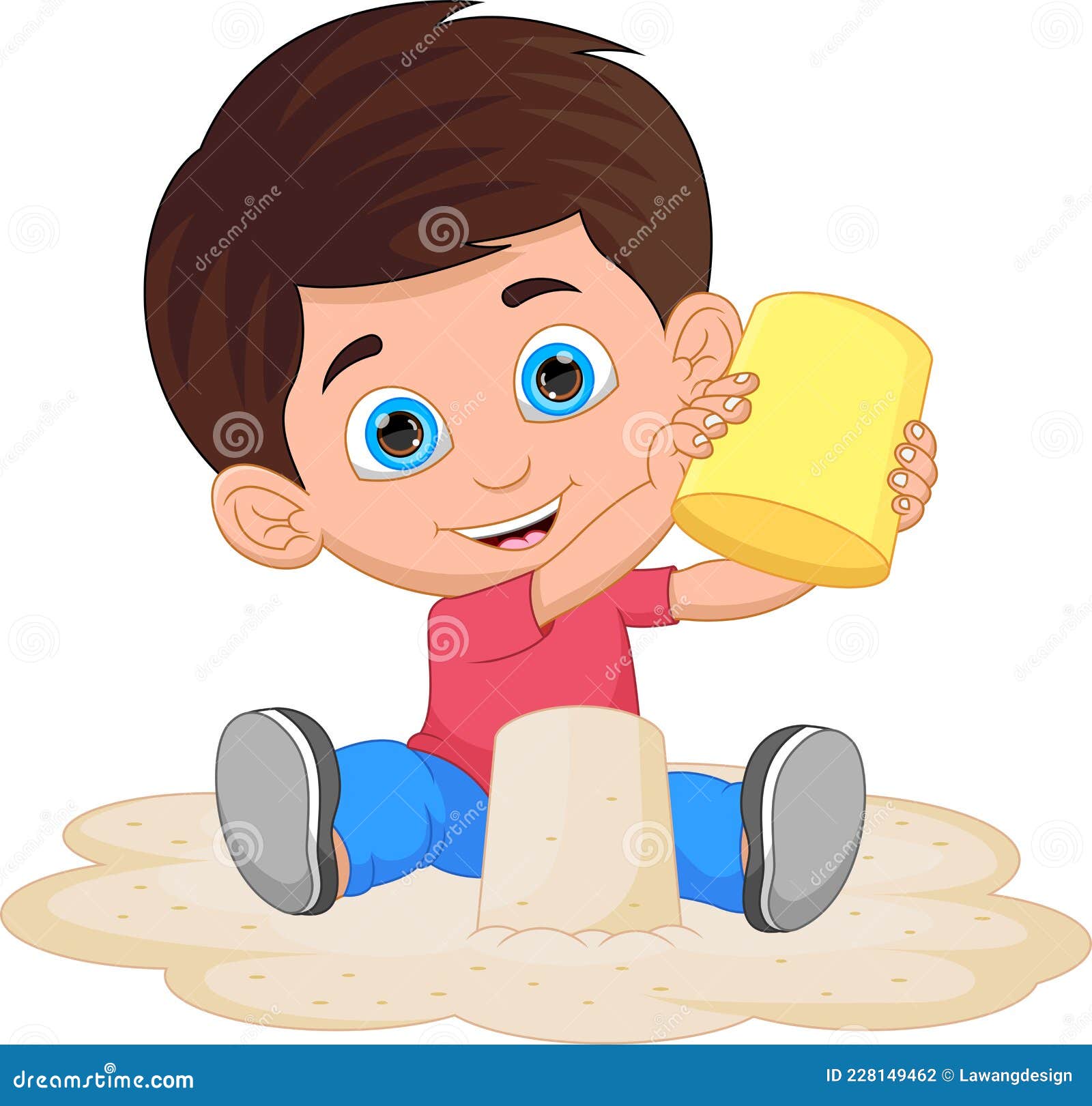 Happy Little Boy Playing Sand Cartoon Stock Vector - Illustration of ...