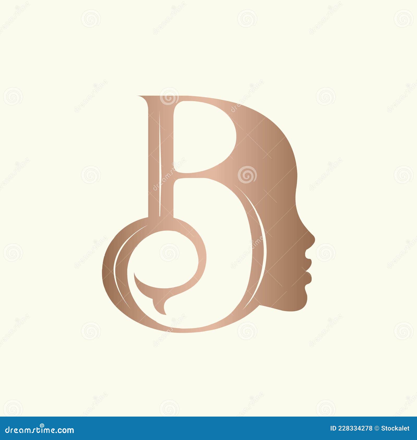 Beauty, Hair Salon Logo. Woman Portrait and Decorative Swirl Letter B ...