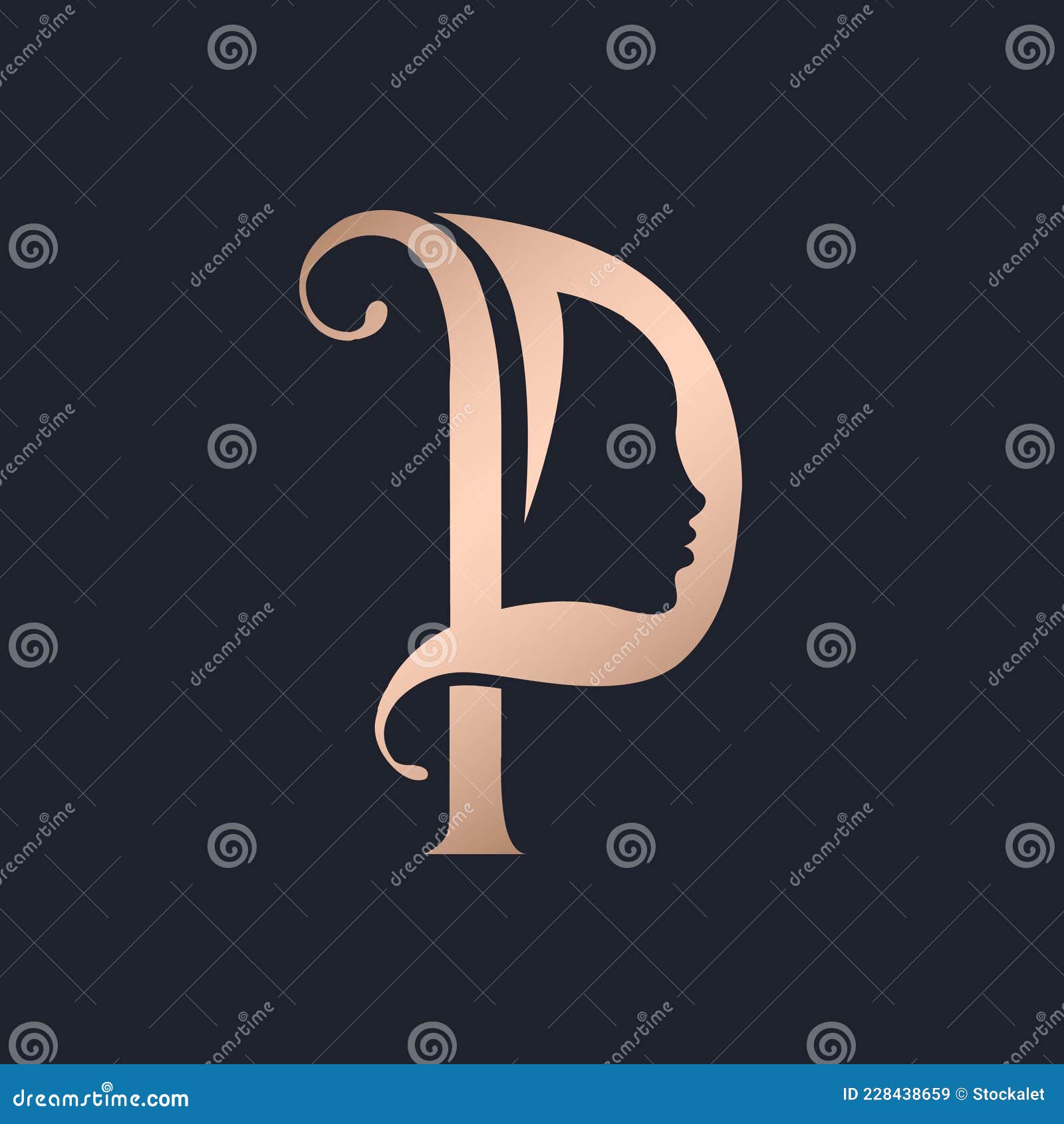 Beauty, Hair Salon Logo. Woman Portrait and Decorative Swirl Letter P ...