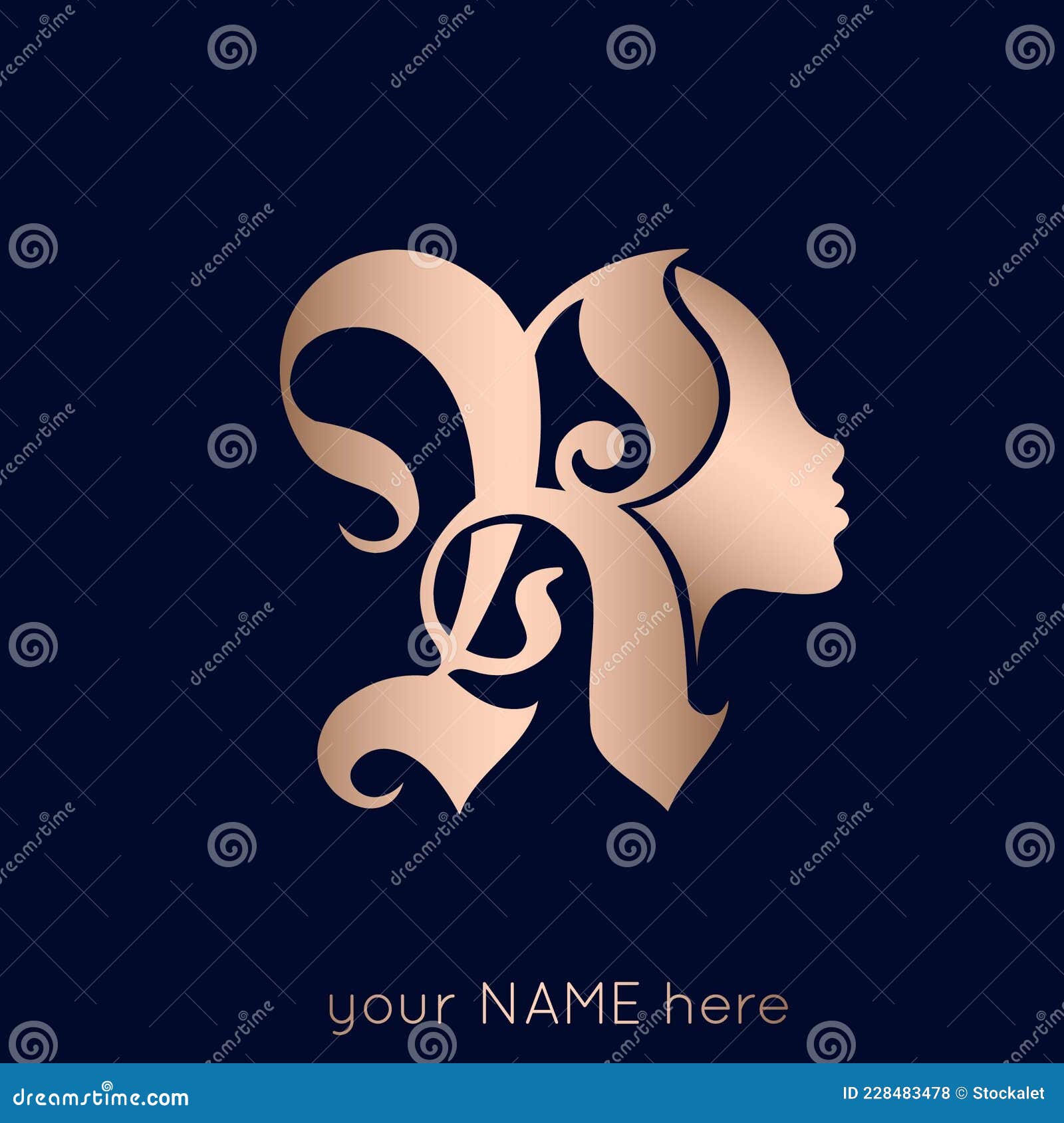 Beauty, Hair Salon Logo. Woman Portrait and Decorative Swirl Letter R ...