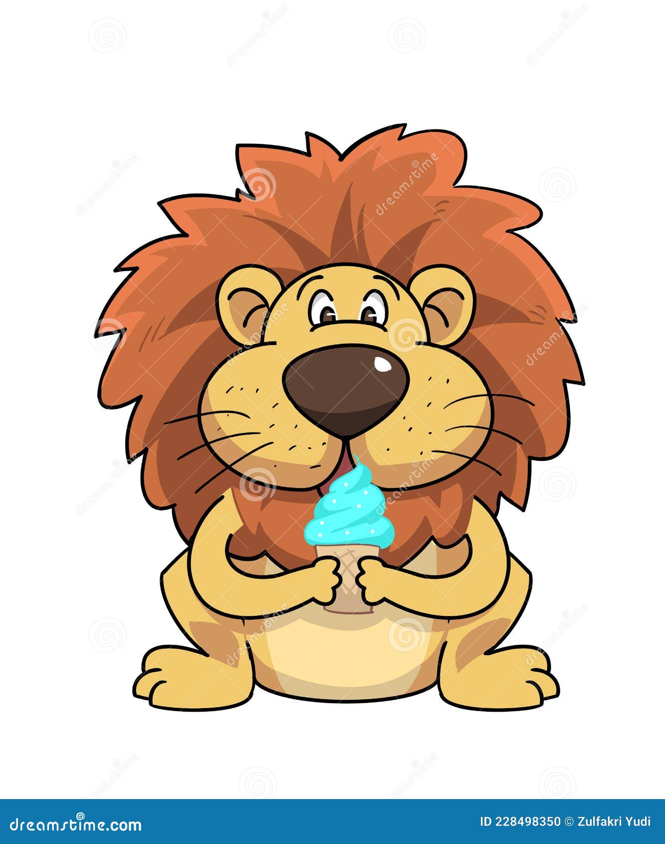 Cartoon Little Lion Who really Likes To Eat Ice Cream Stock ...