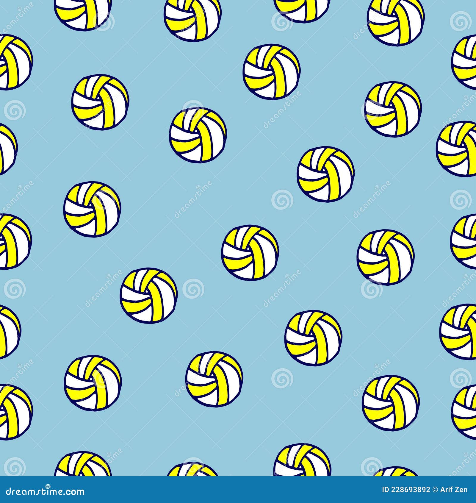 Vibrant Volley: Hand-Drawn Vector Illustration of Volleyball in Blue ...