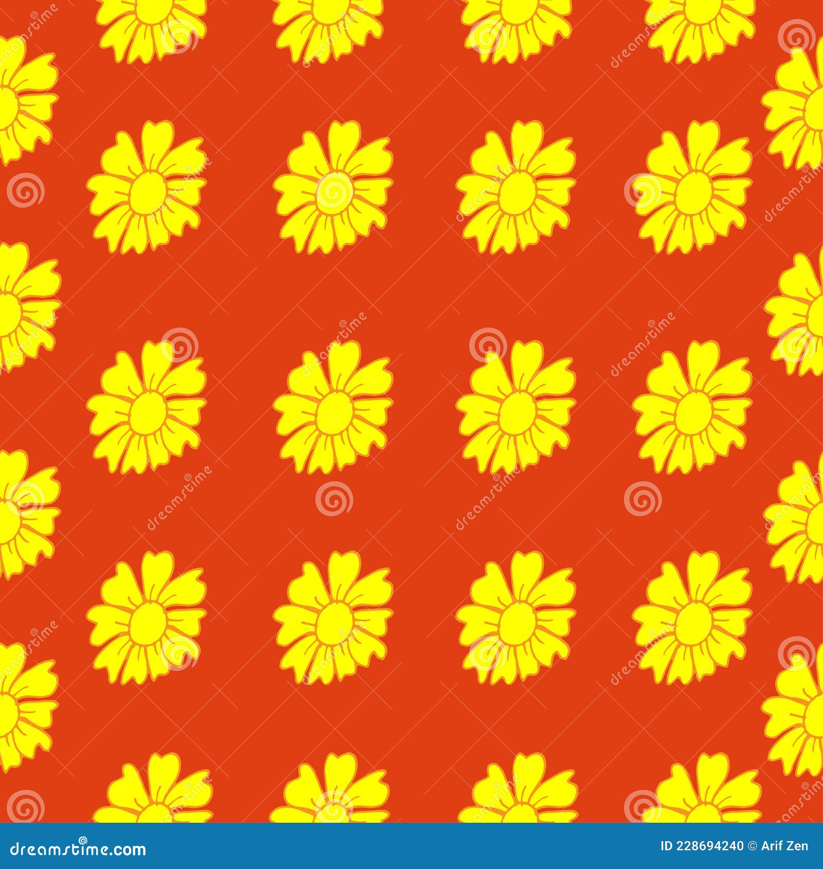 Seamless Pattern with Beautiful Yellow Flower Illustration on Orange ...