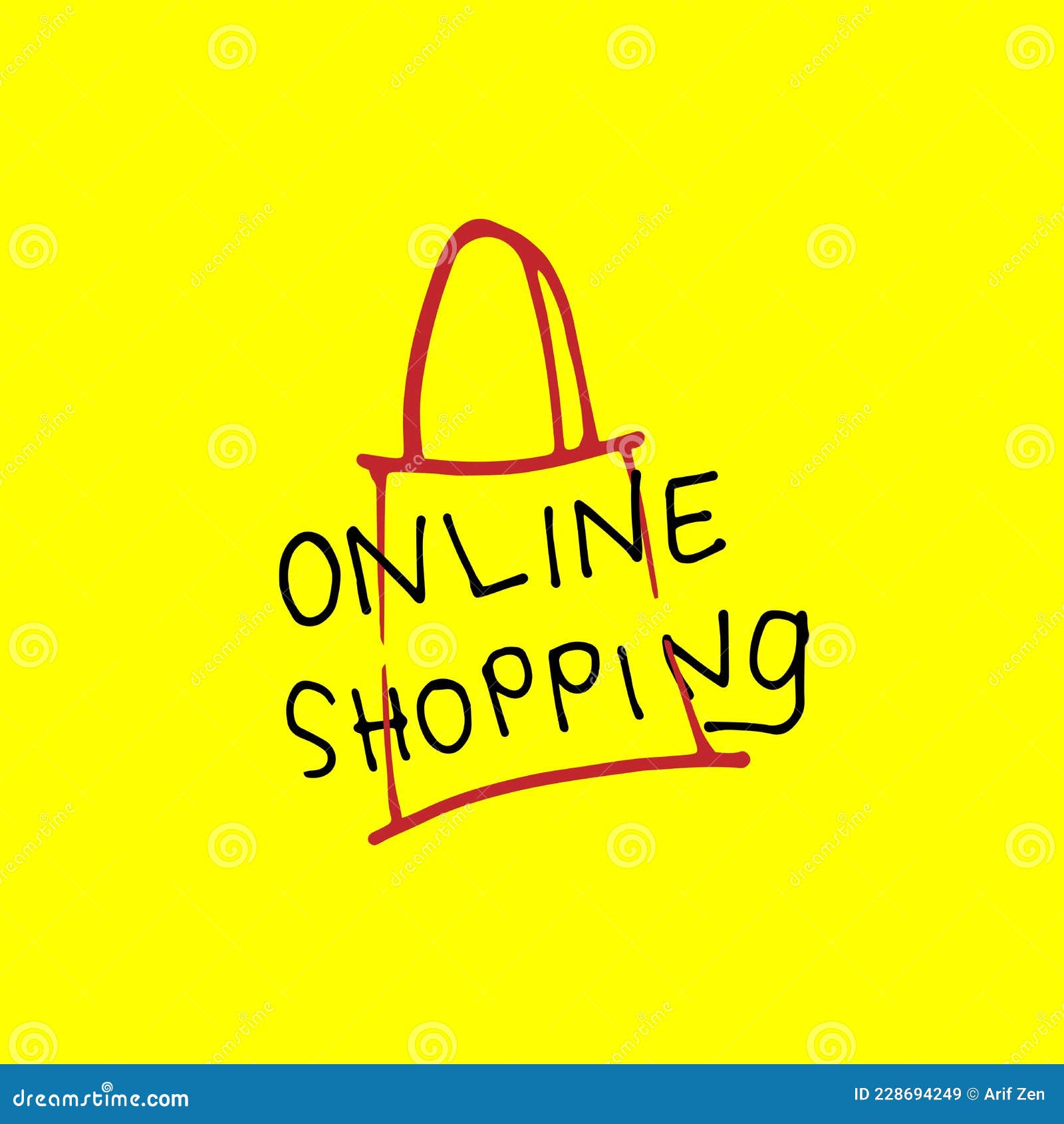 Online Shopping-hand Drawn Lettering with Shop Bag Illustration on ...