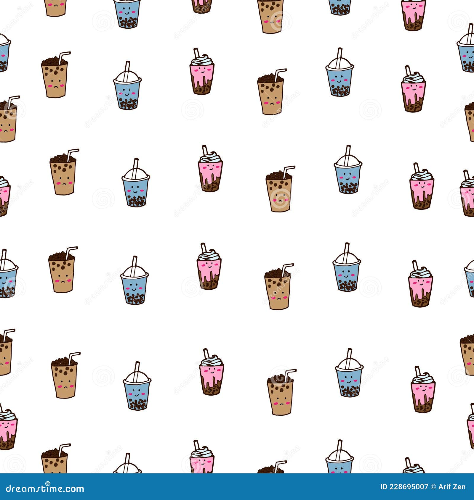 Kawaii Bubble Tea with Tapioca Pearls Illustration. Cup of Boba with ...