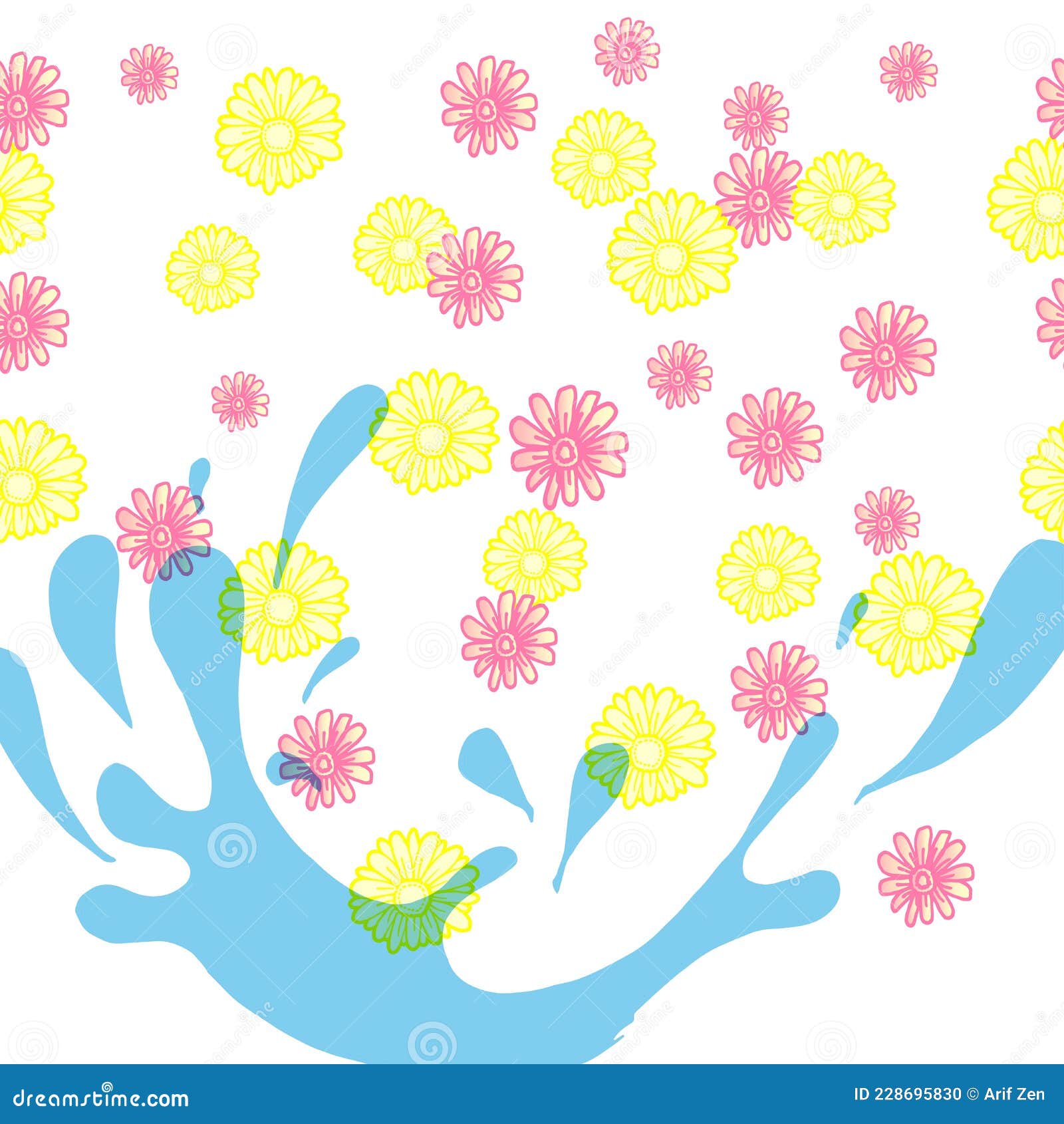 Splash Water with Beautiful Blooming Flower Illustration on White ...