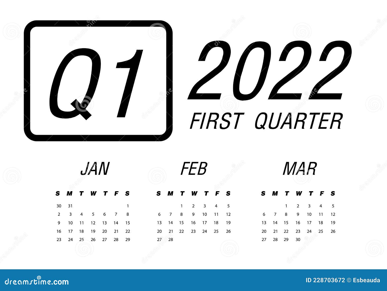 First Quarter of Calendar 2022 Stock Vector - Illustration of design ...