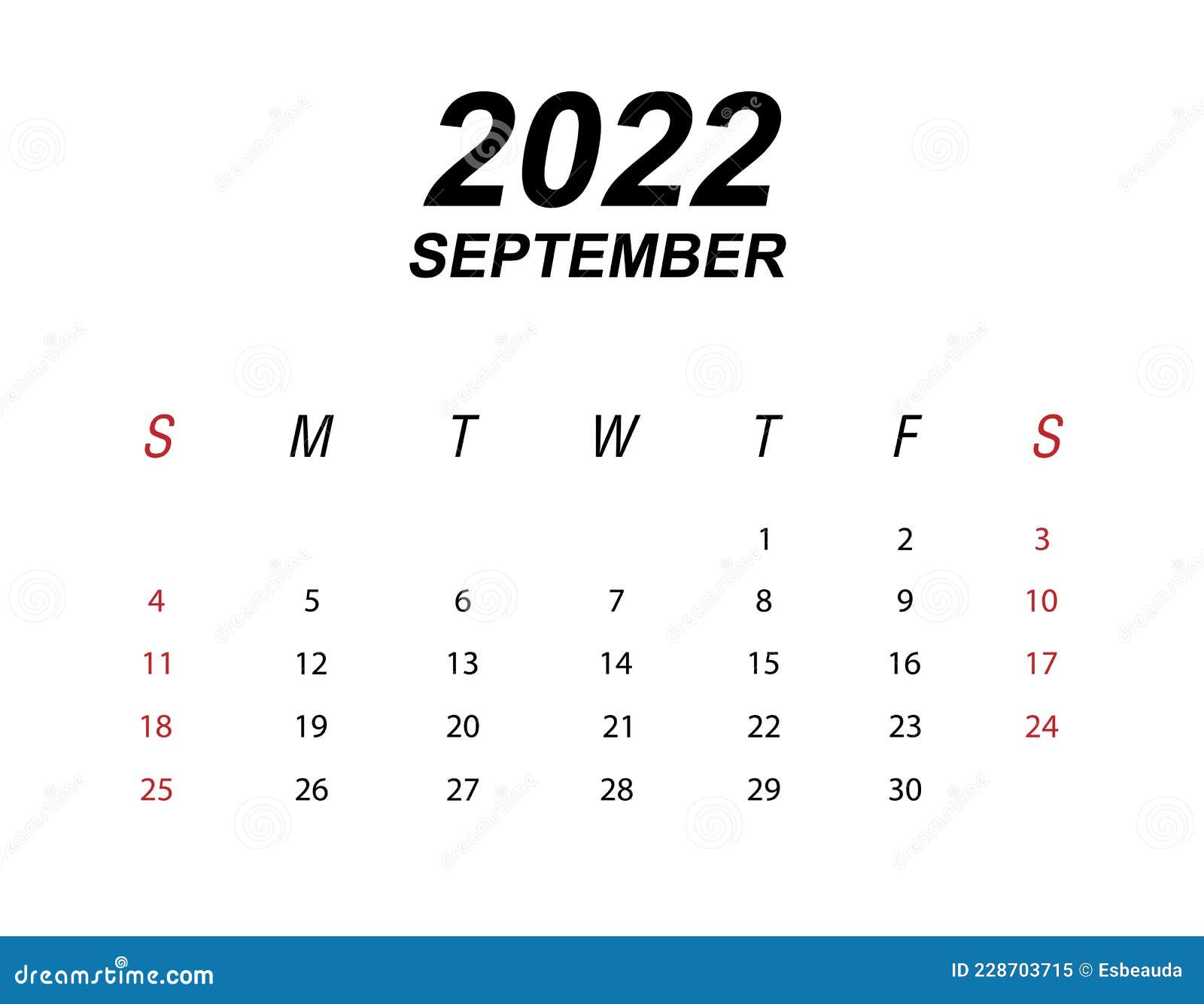 Template of Calendar 2022 September Stock Vector - Illustration of ...