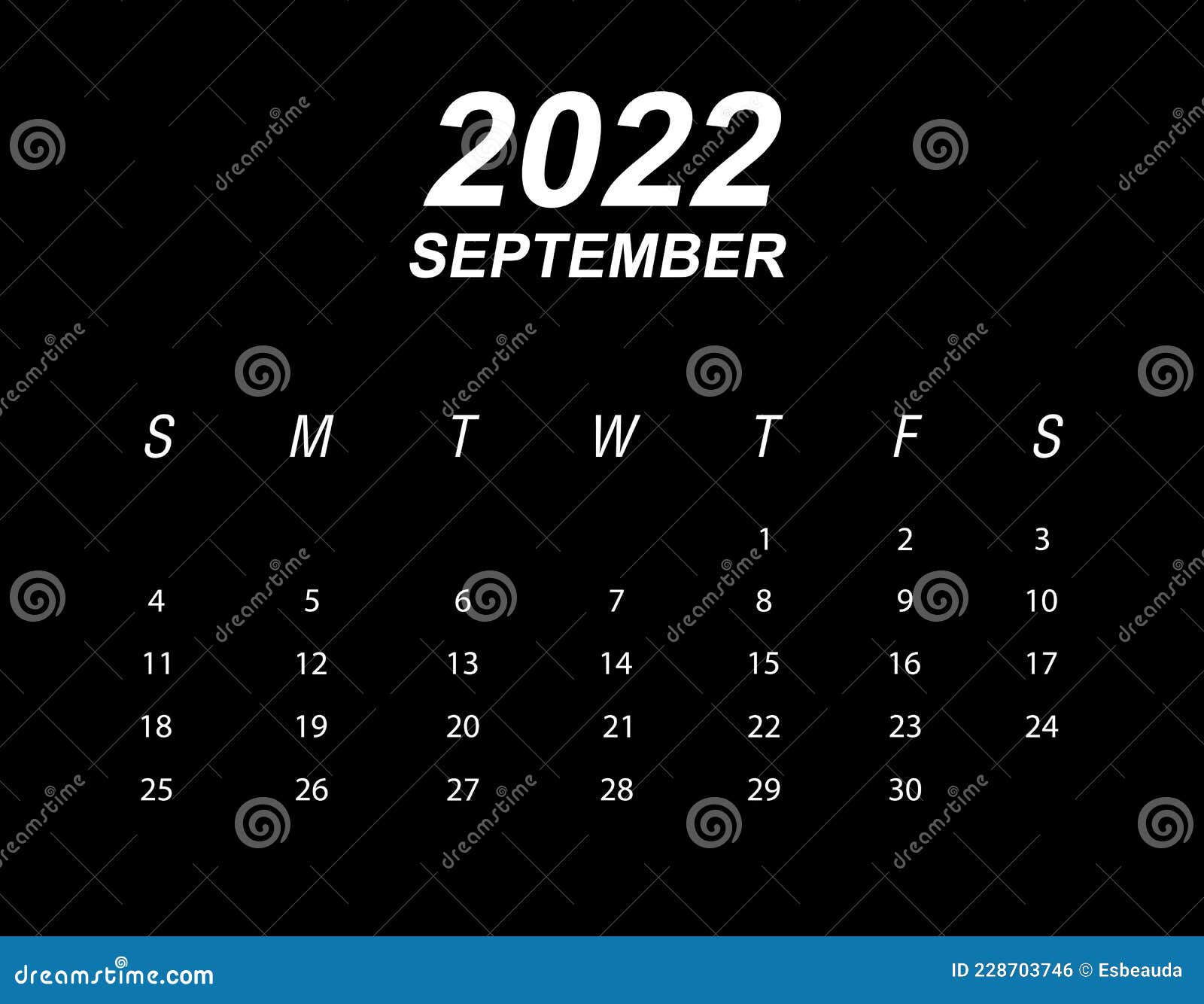 Template of Calendar 2022 September Stock Vector - Illustration of ...