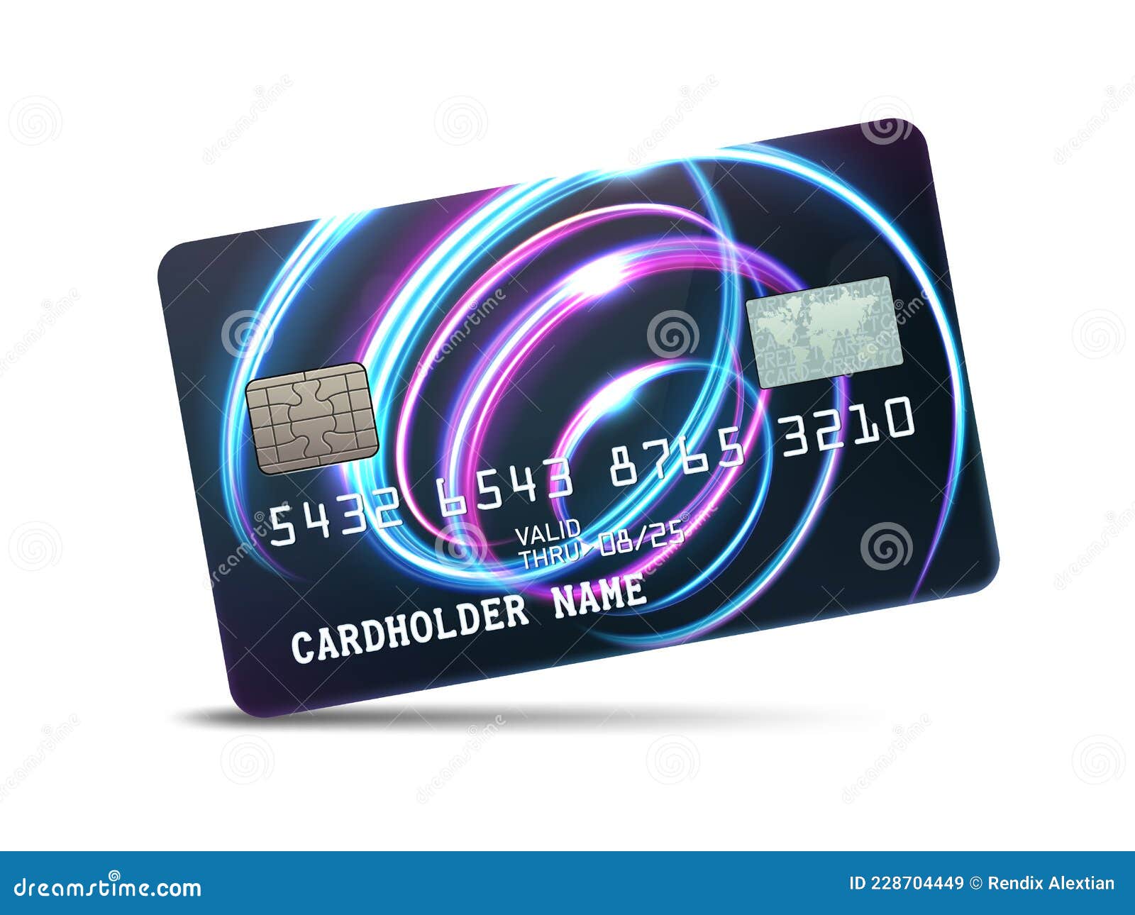 Detailed Glossy Platinum Credit Card with Wavy Neon Light Decoration ...