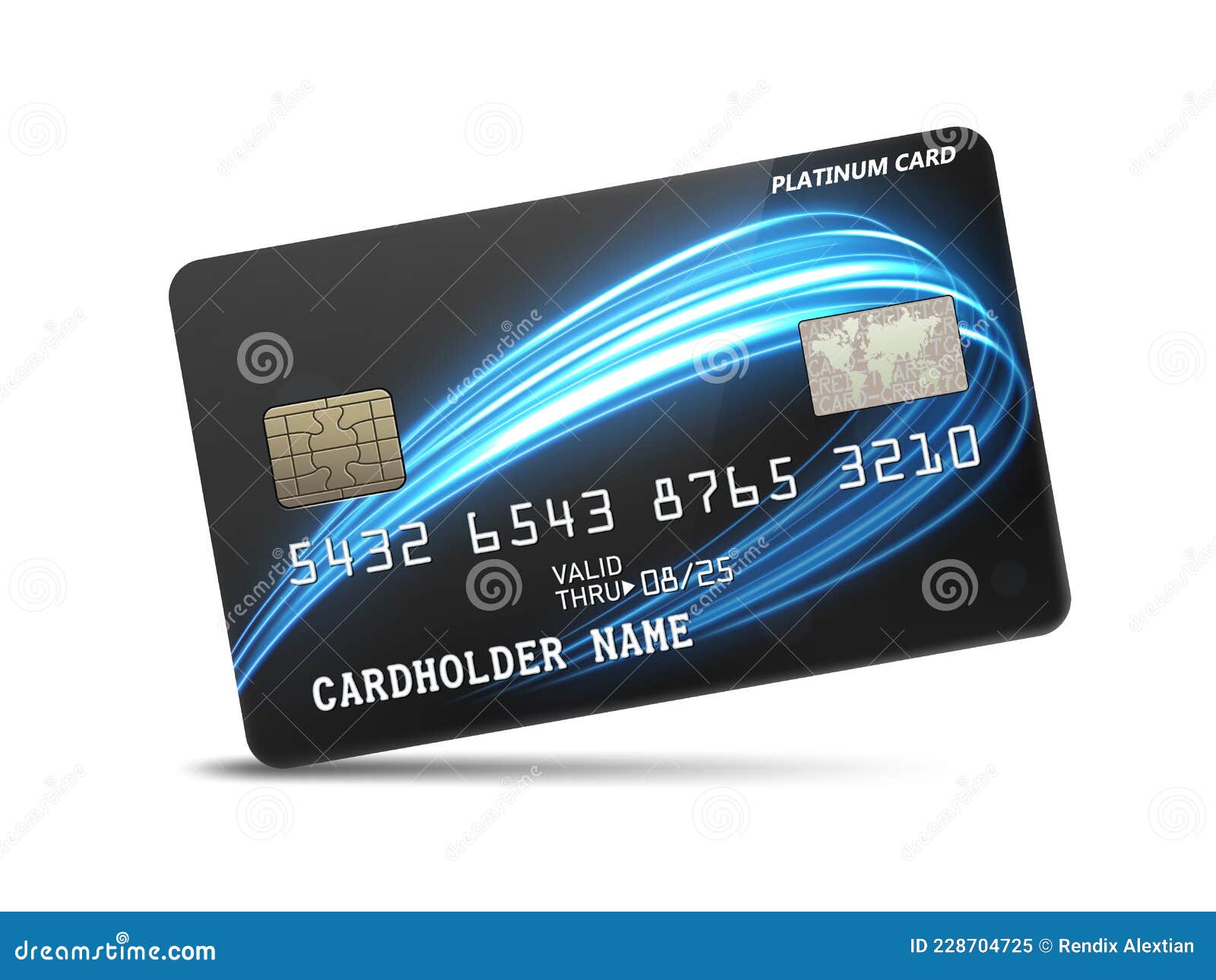 Detailed Glossy Platinum Credit Card with Wavy Neon Light Decoration ...