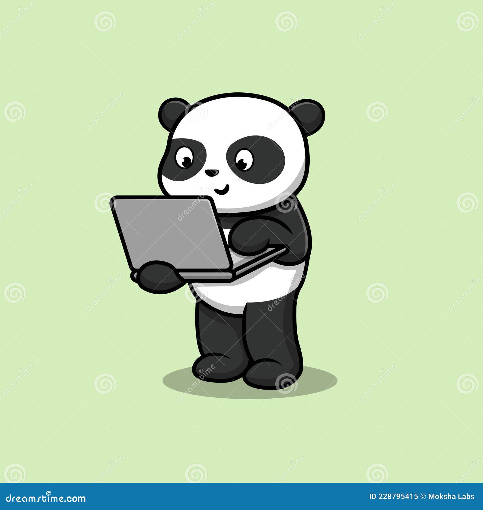 Cute Panda Working on Laptop Stock Vector - Illustration of happy ...