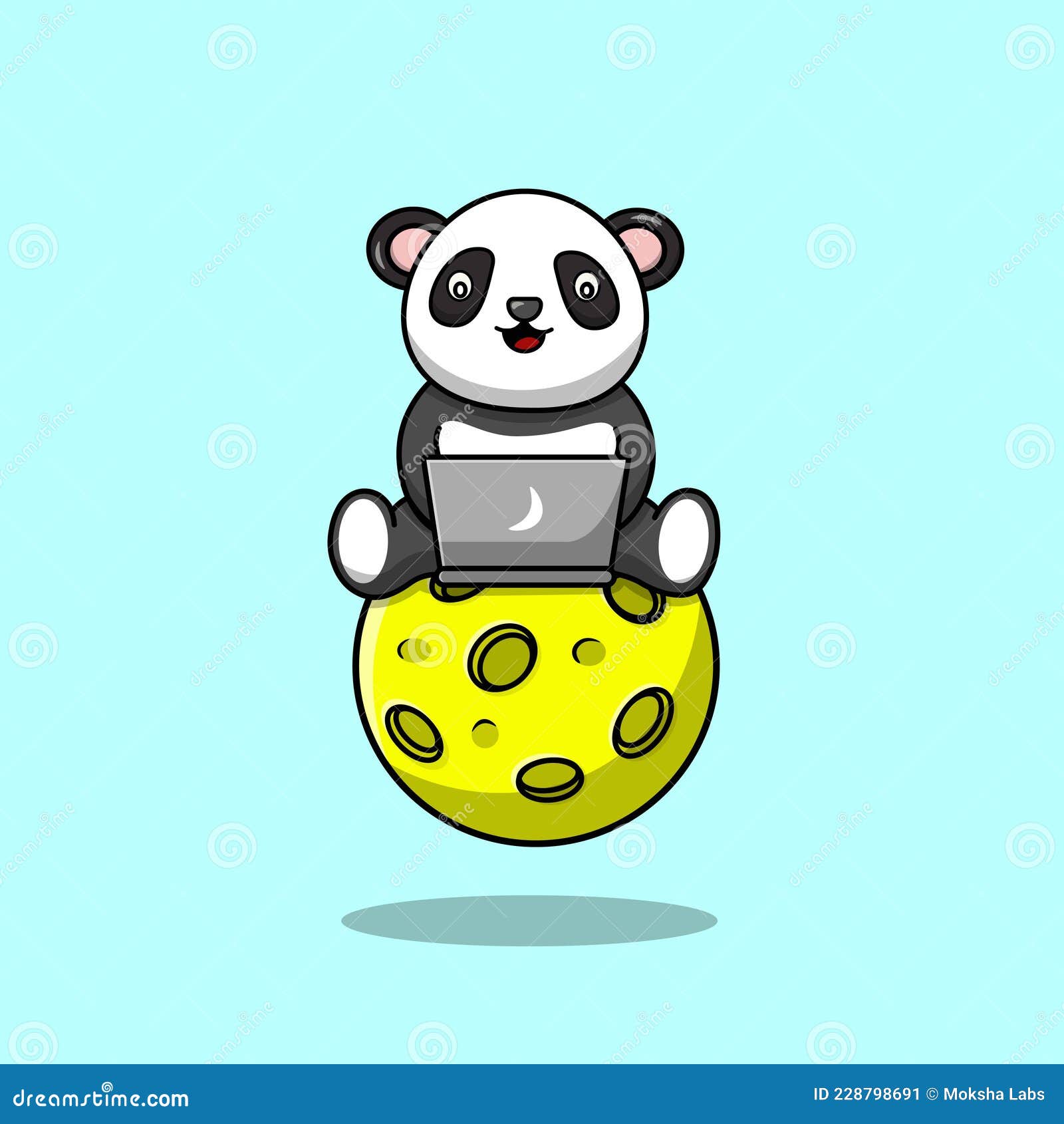 Cute Panda Using and Playing Laptop on Planet Stock Vector ...