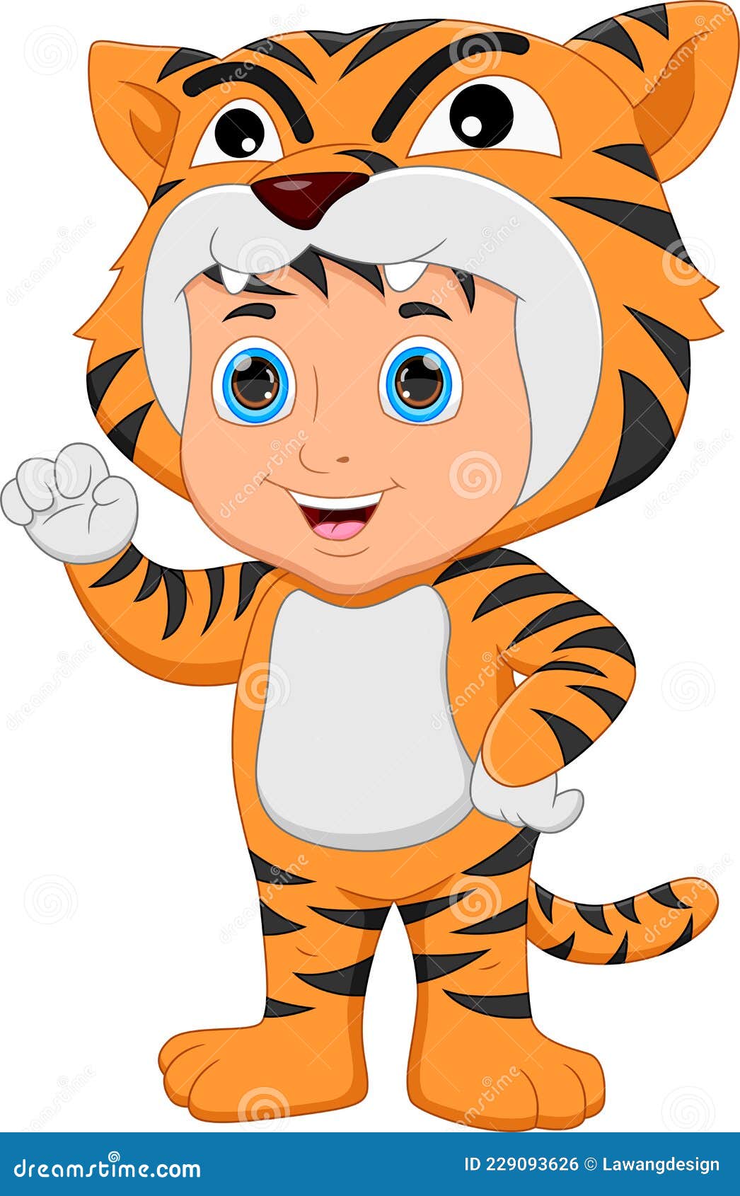 Boy Wearing Tiger Costume Waving Stock Vector - Illustration of male ...