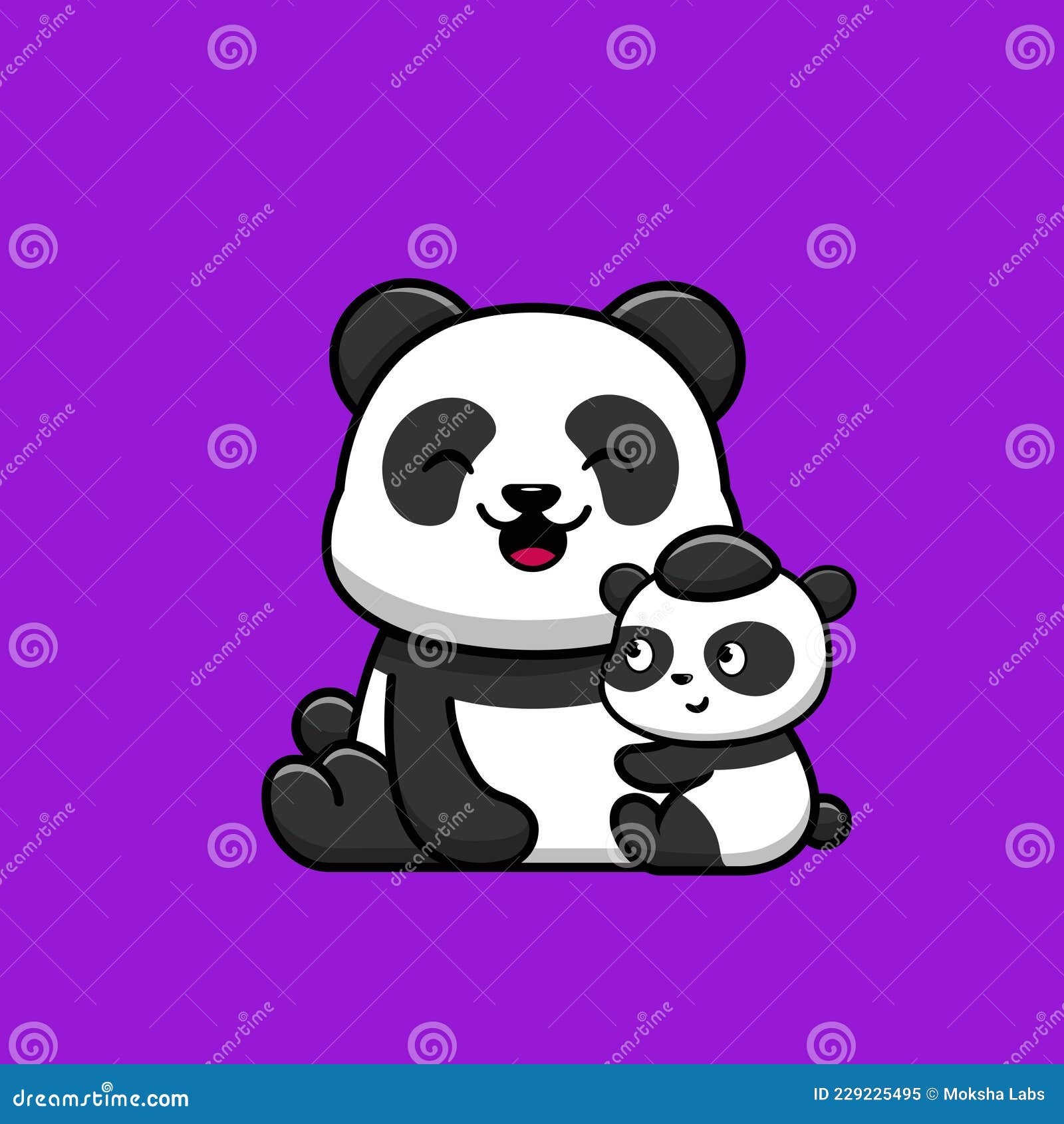 Cute Panda Mother with Baby Panda Stock Vector - Illustration of design ...