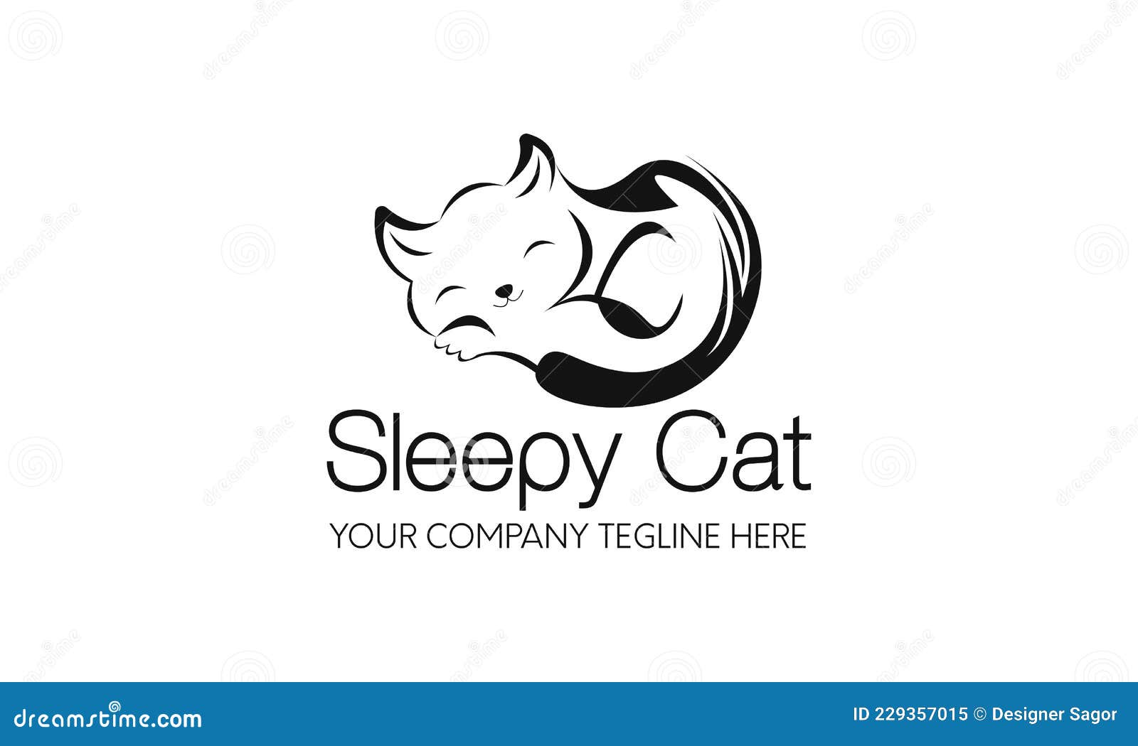 Sleepy Cat Logo Design Template Stock Vector - Illustration of kitten ...
