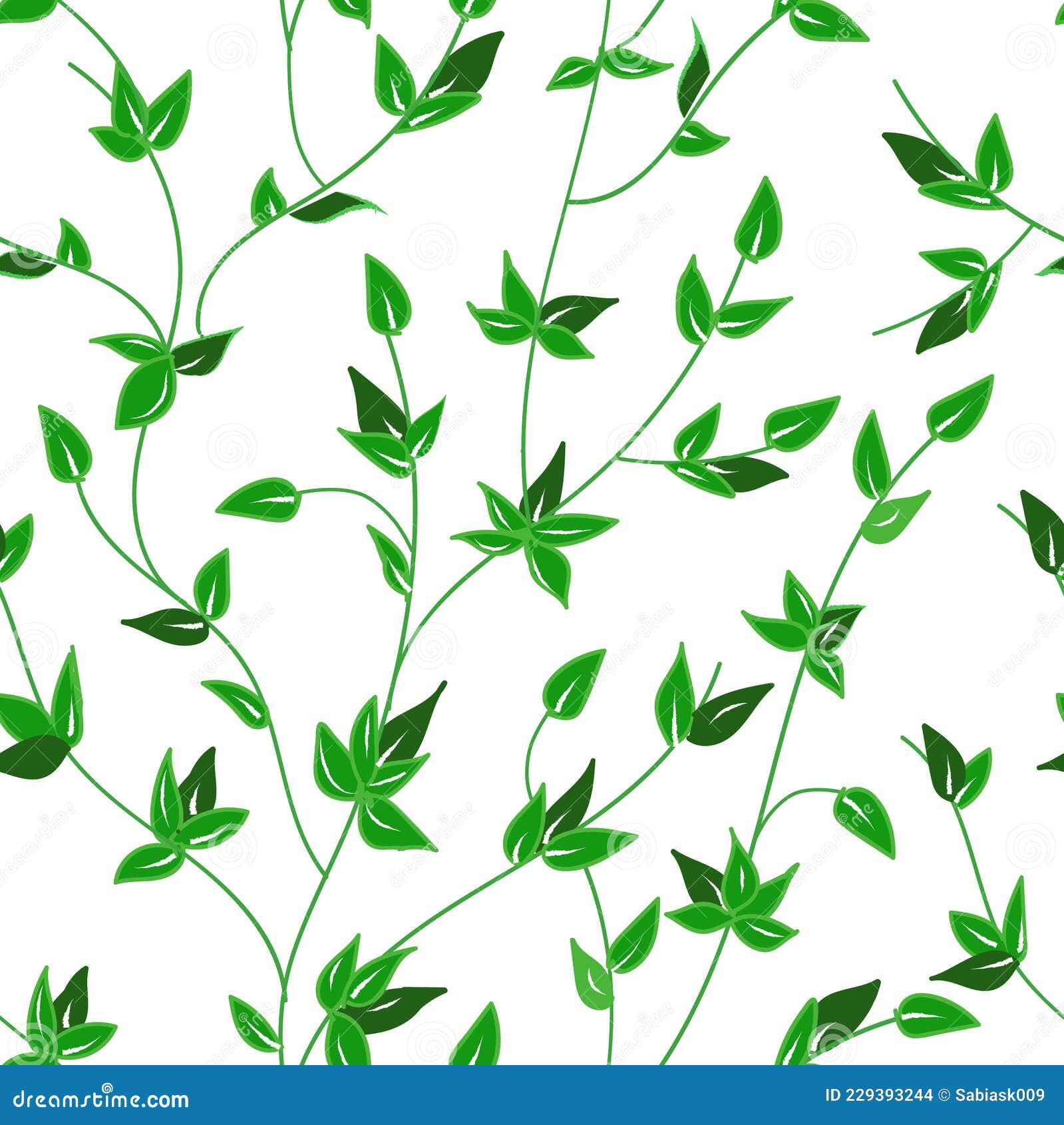 Green Leave Floral Pattern on White Background Stock Illustration ...