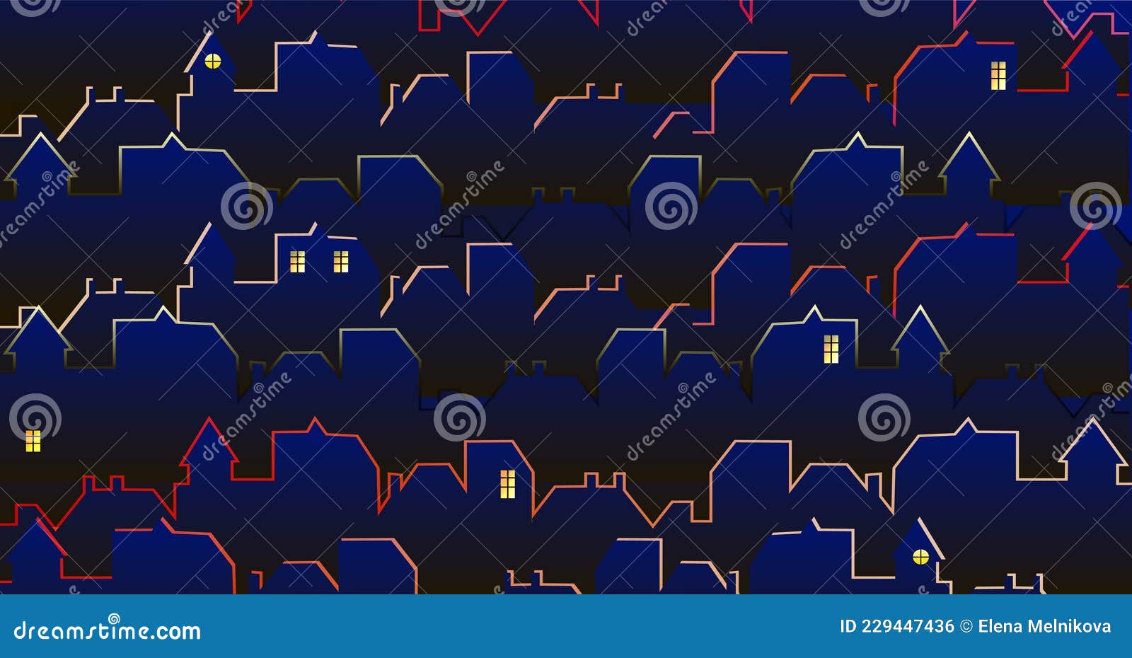 Night City Seamless Pattern in Dark Colors with Glowing Windows Stock ...