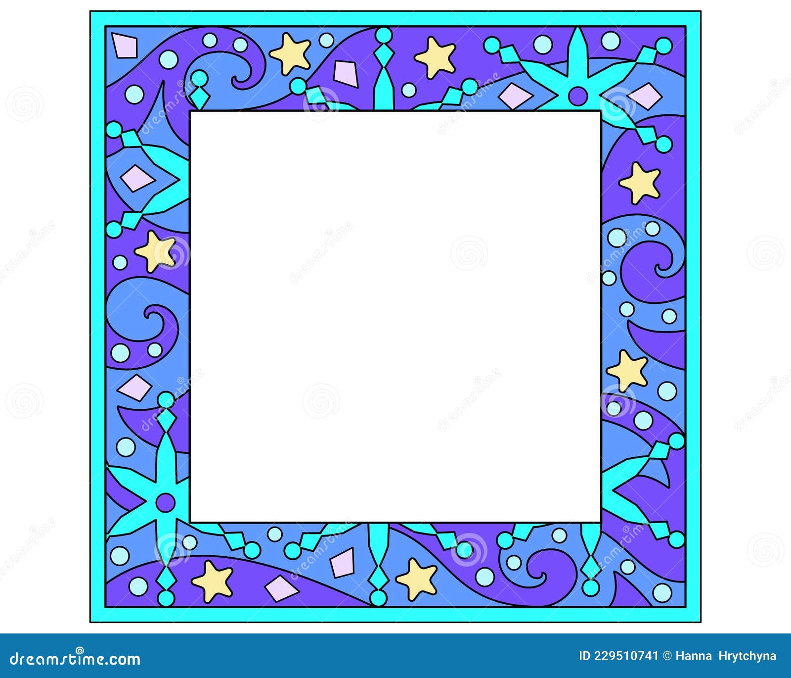 Winter Wide Square Frame with Snowflakes and Stars - Vector Full Color ...