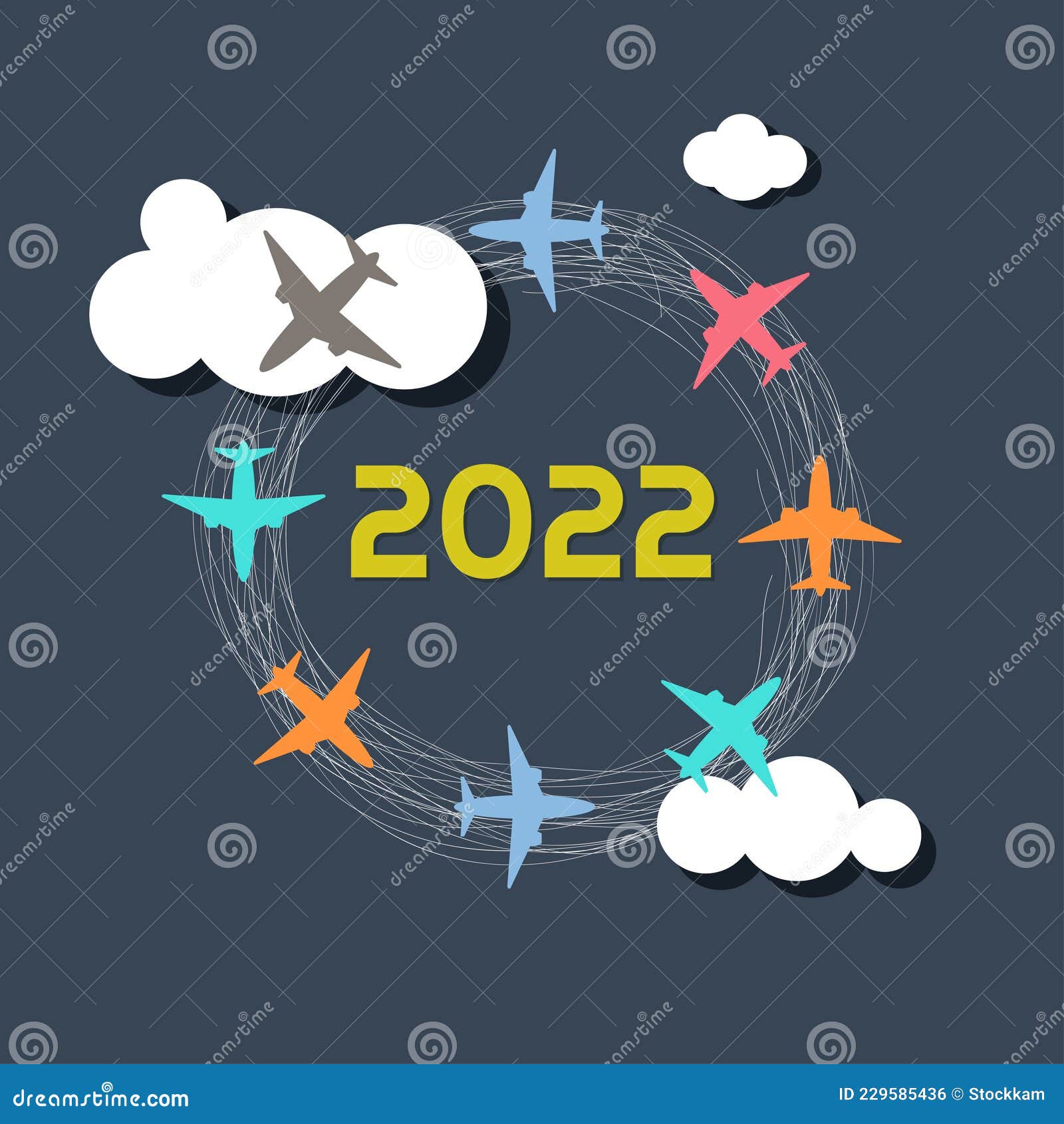 2022 Happy New Year Greeting Card with Colorful Airplanes Stock Vector ...
