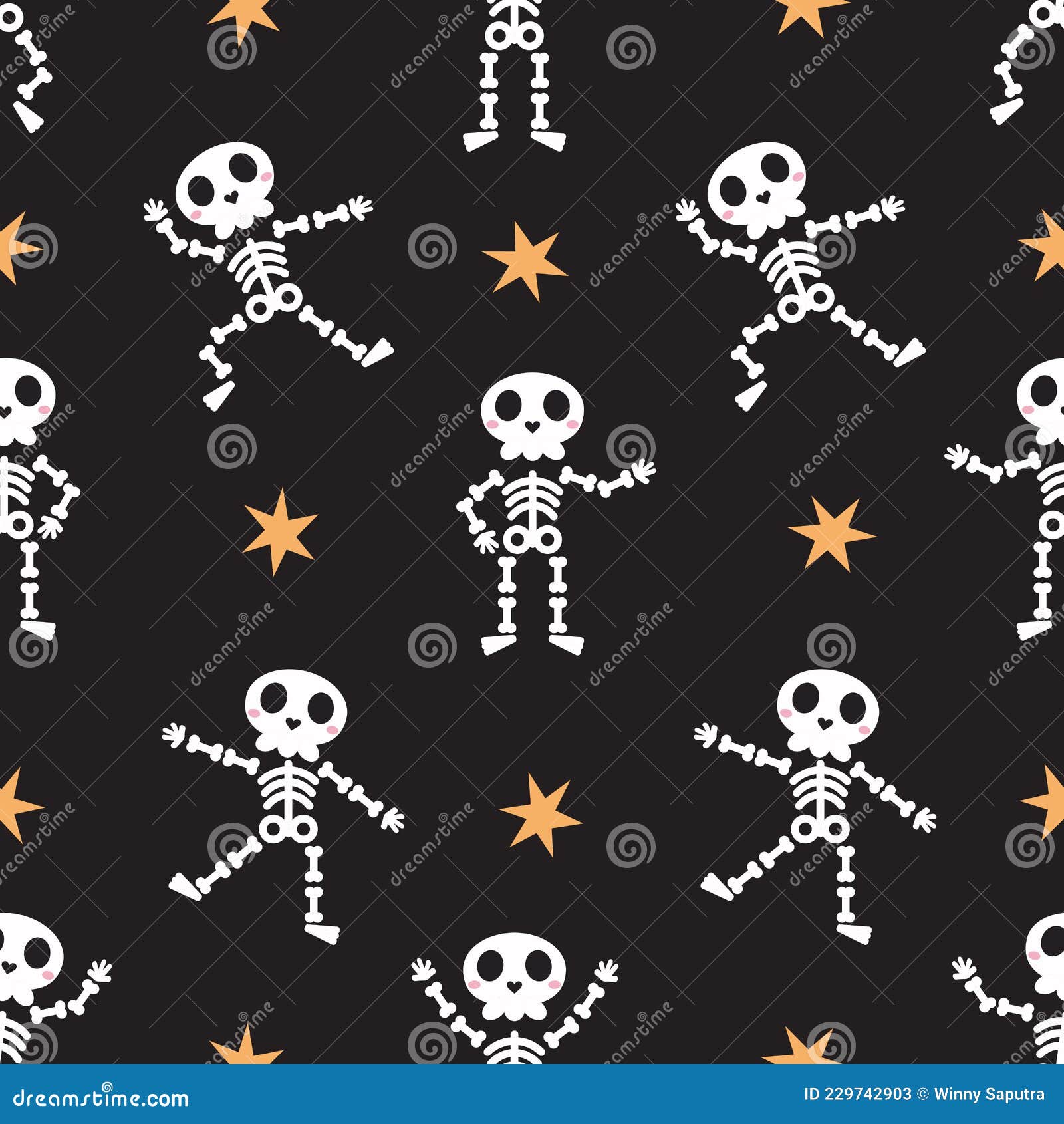 Cute Dancing Skeleton Seamless Pattern for Halloween Stock Vector ...
