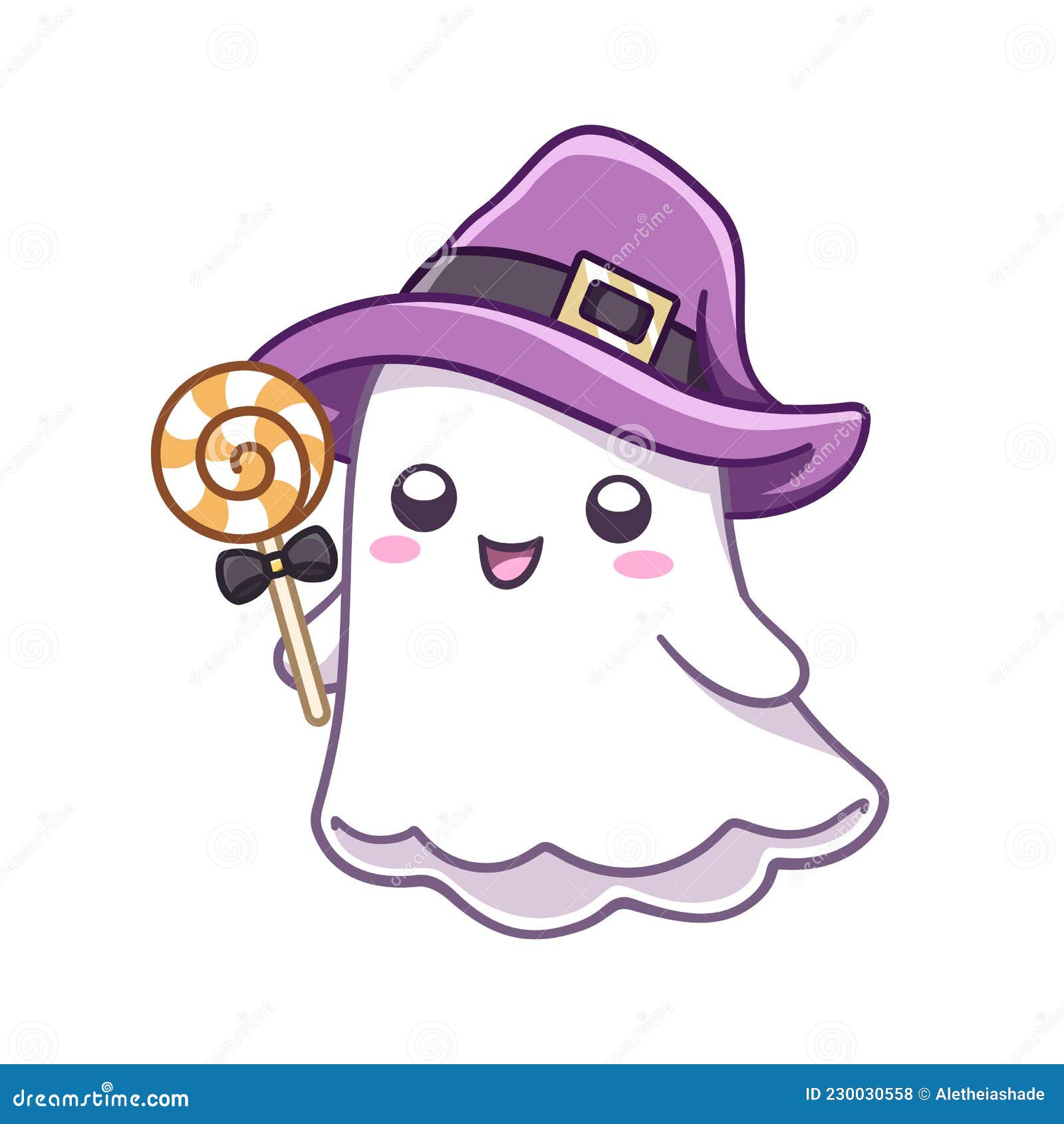 Ghost Wearing A Witch Hat In The Word Boo Cartoon Vector ...