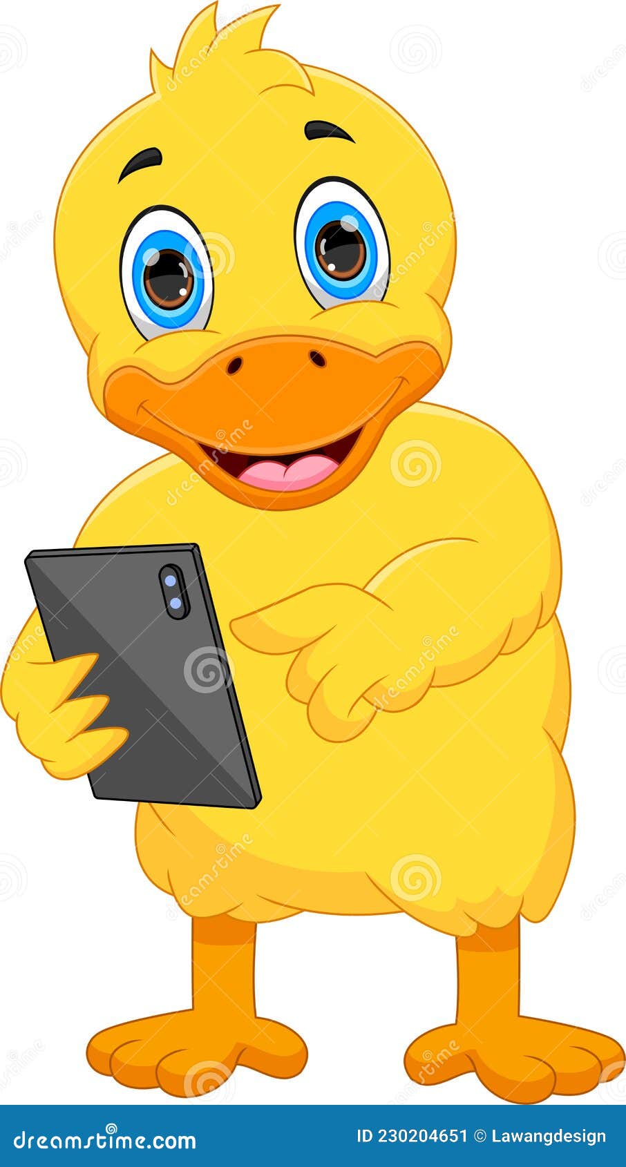 Cartoon Cute Duck Holding Phone Tablet Stock Vector - Illustration of ...