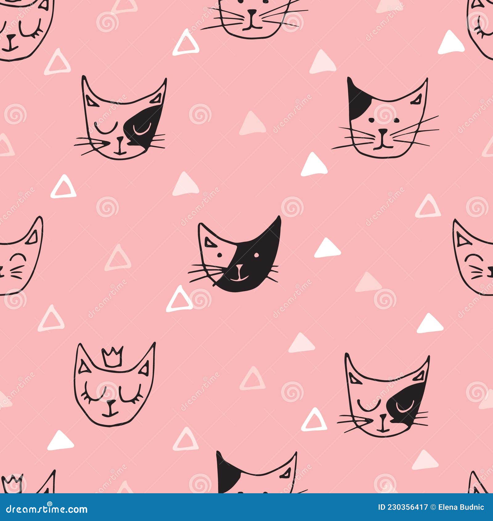 Seamless Pattern Cats Hand Draw Cat Princess Pink Baby Pattern Stock ...