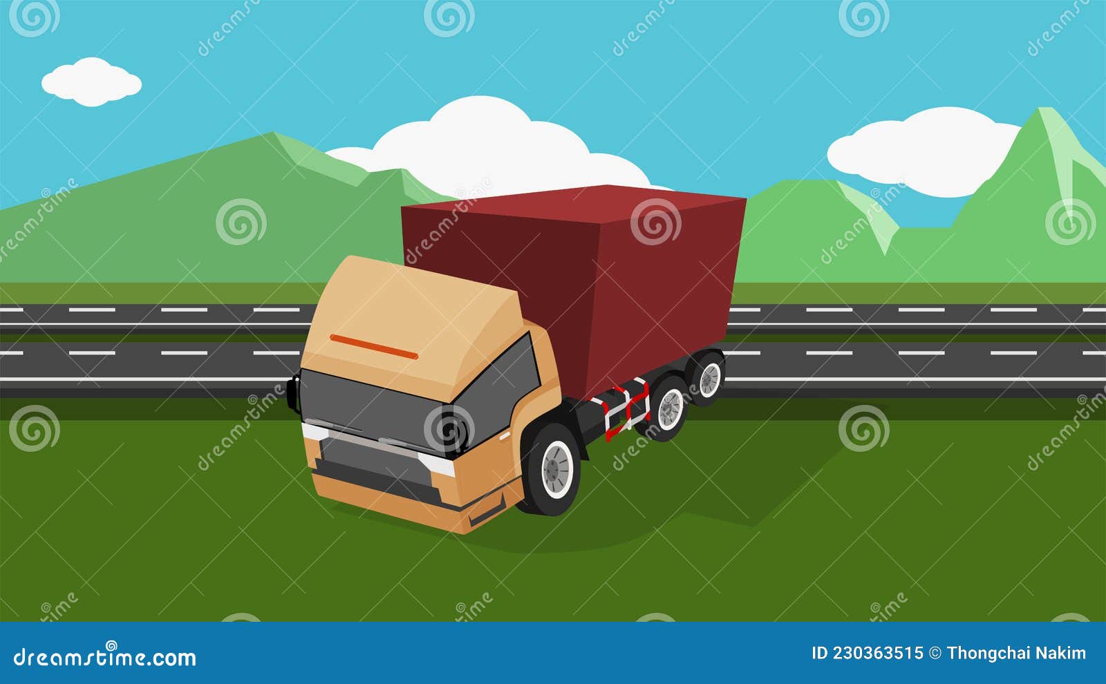 Accident with a Cartoon of Container Truck Falling Off the Road. Stock ...