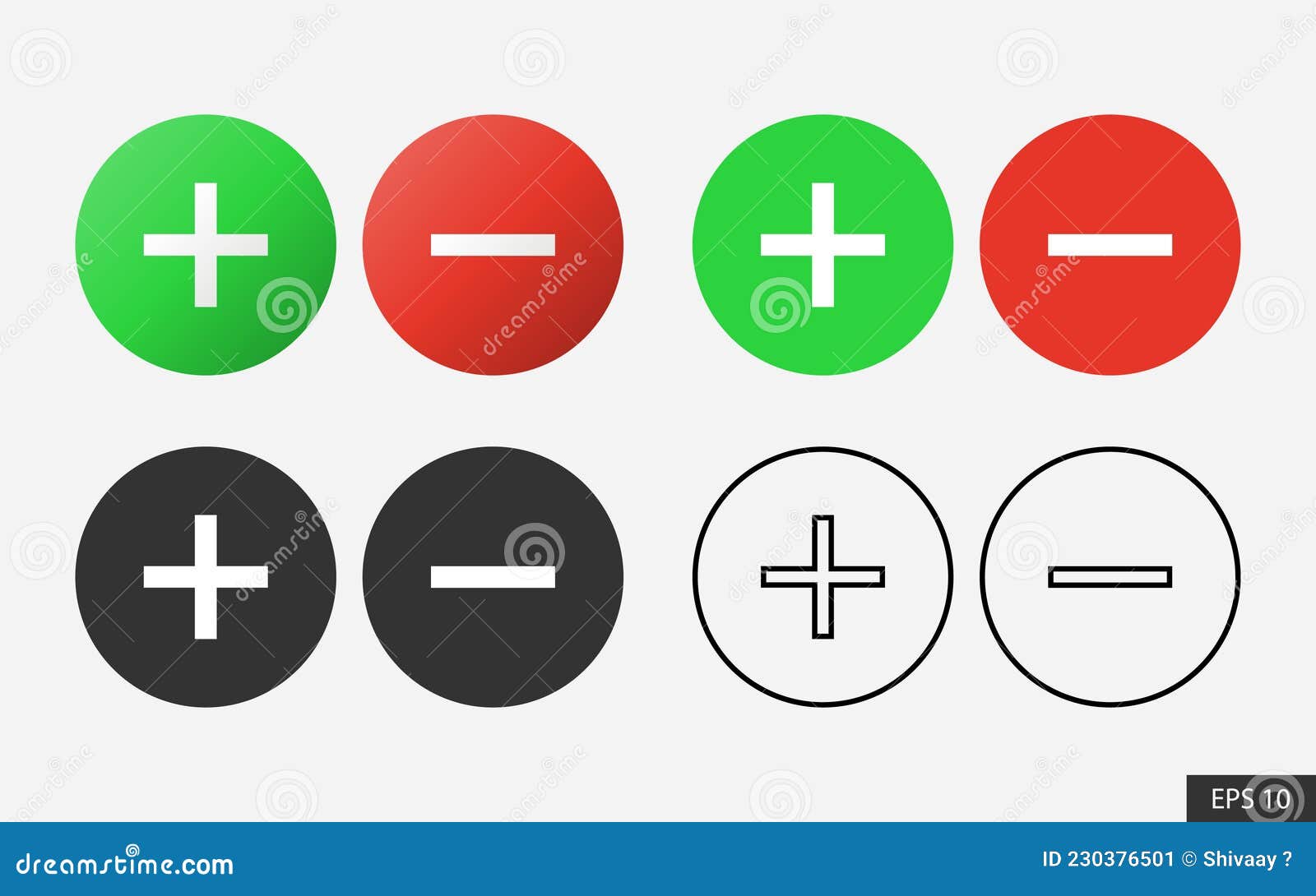 Plus and Minus Icon or Add and Subtract Symbol Set Stock Vector ...