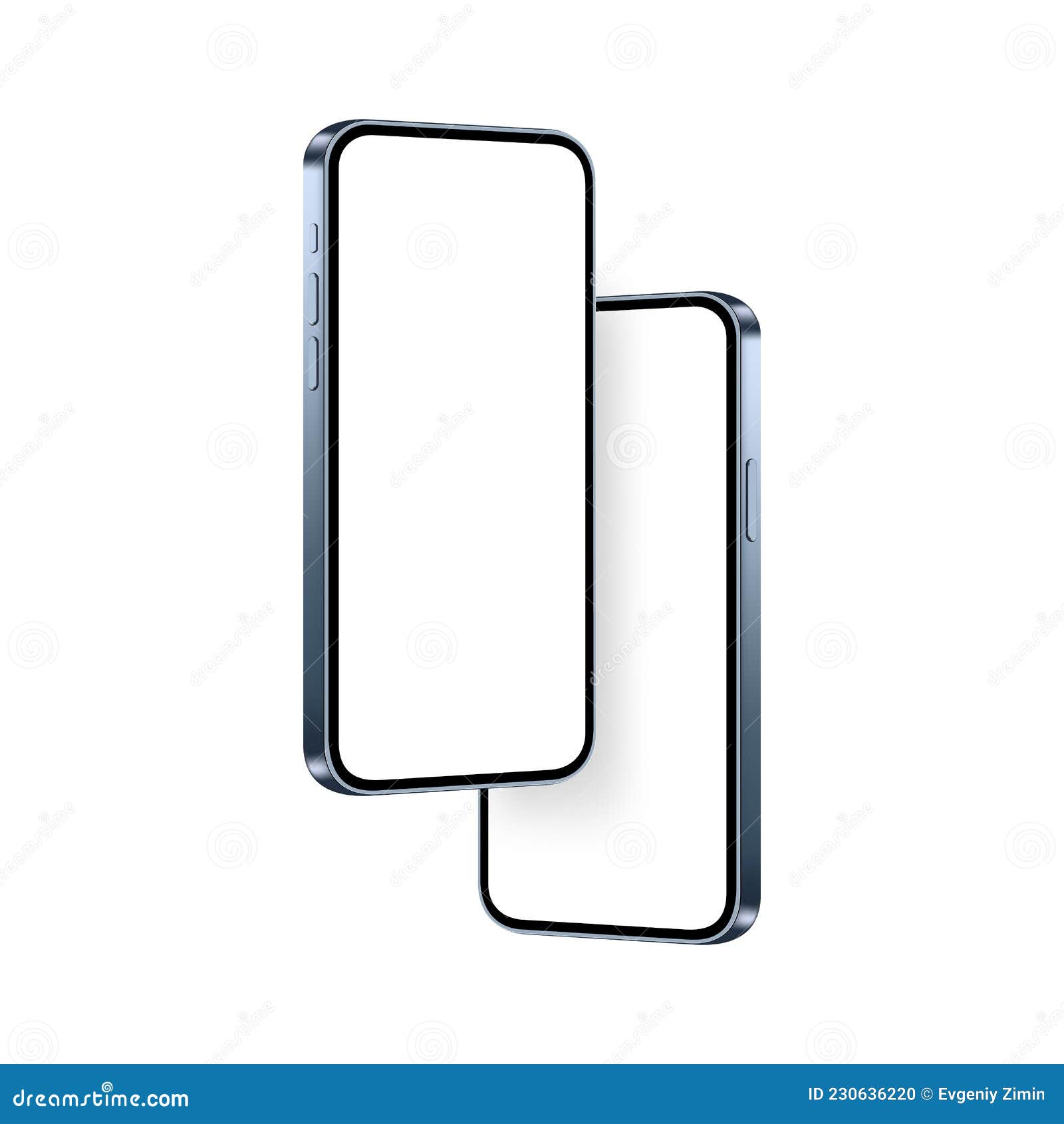 Modern Phones Blue Mockups Side Perspective View Stock Vector ...