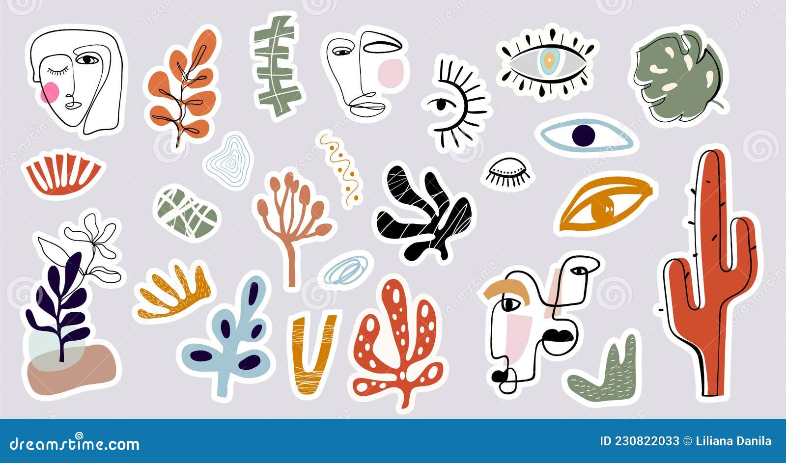 Abstract Stickers Collection, Hand Drawn Doodle Shapes with Different ...