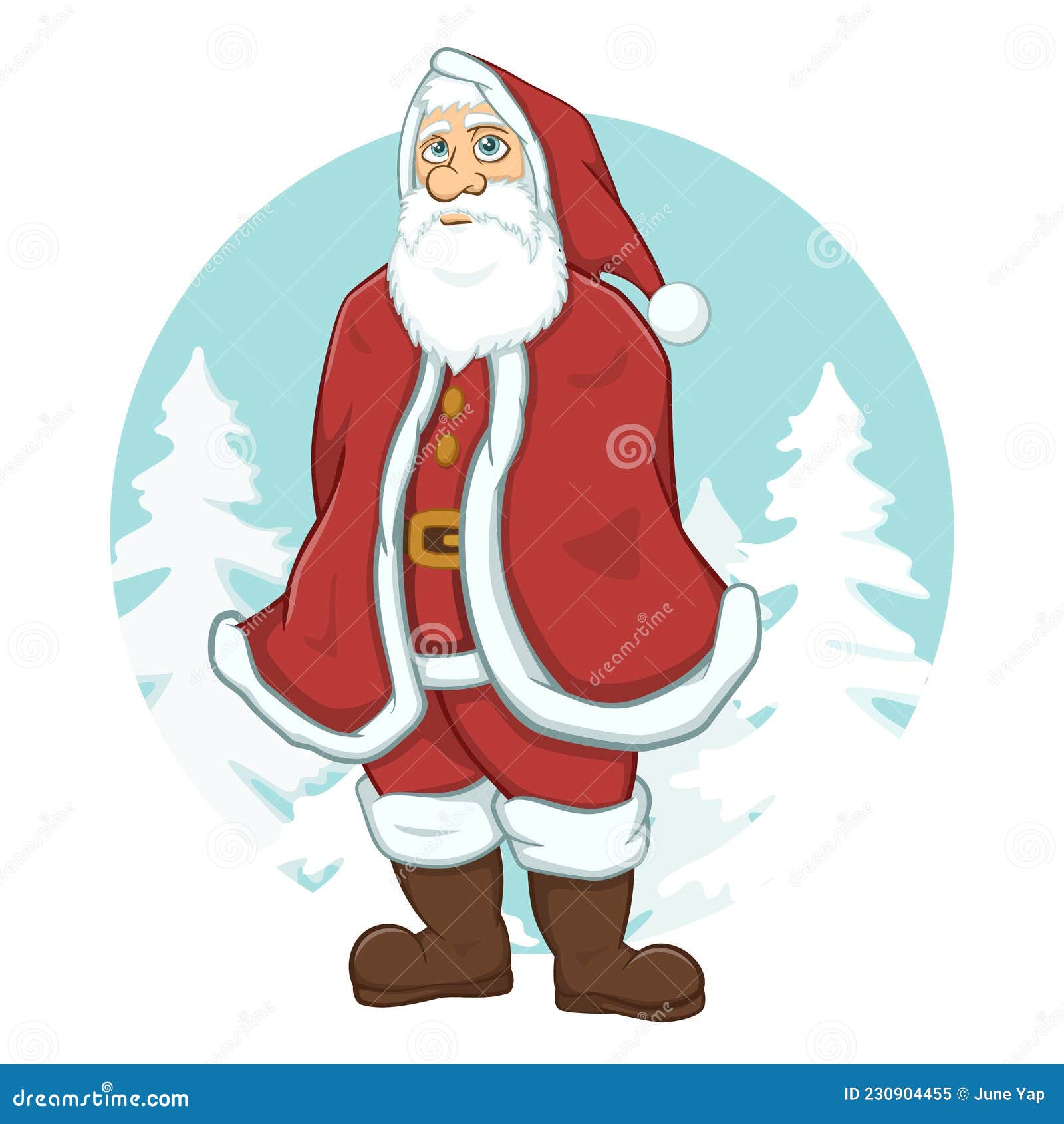 Cartoon Santa Claus with Pine Trees Background Stock Vector ...