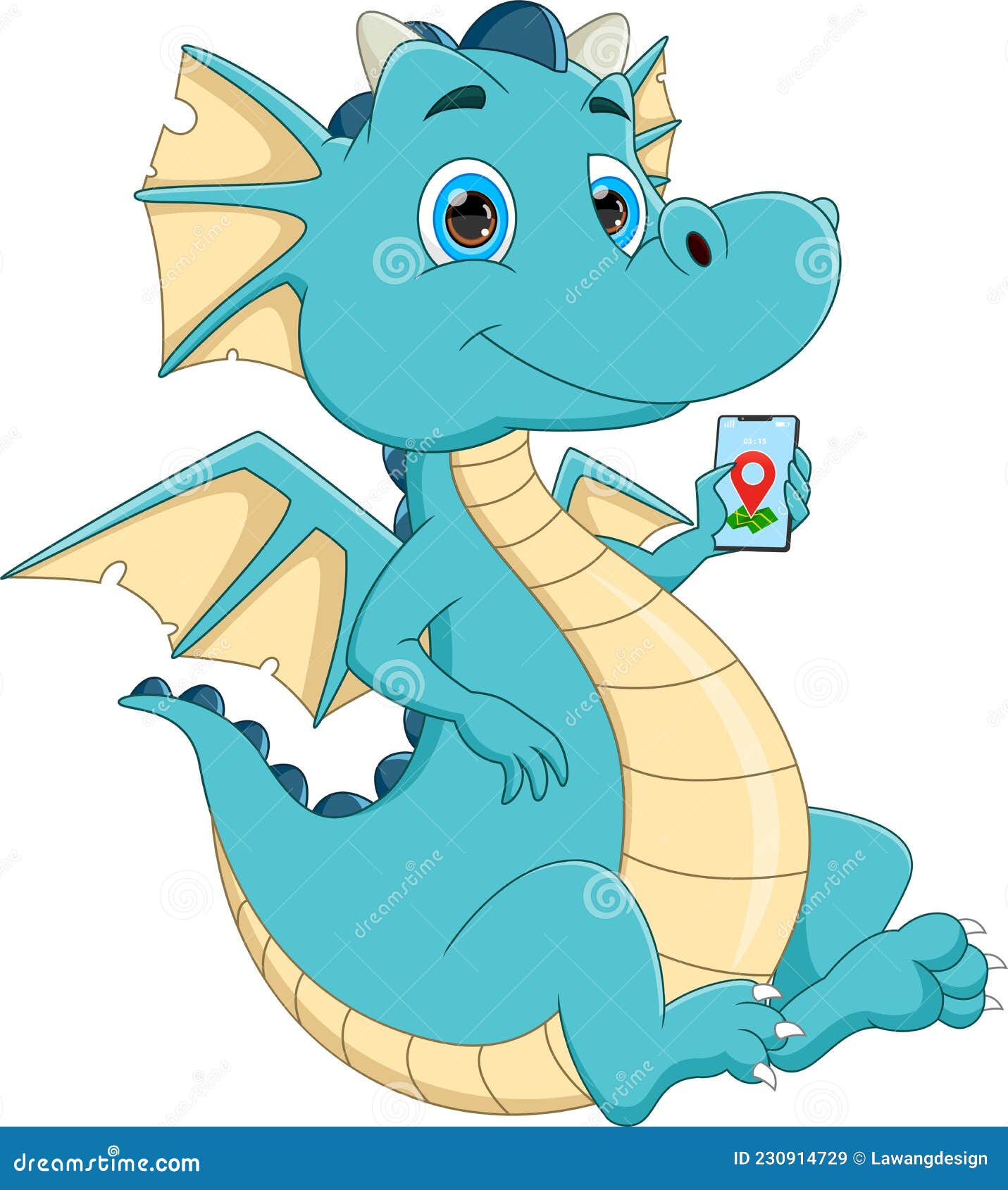 Cartoon Dragon Holding Smartphone on White Background Stock Vector ...