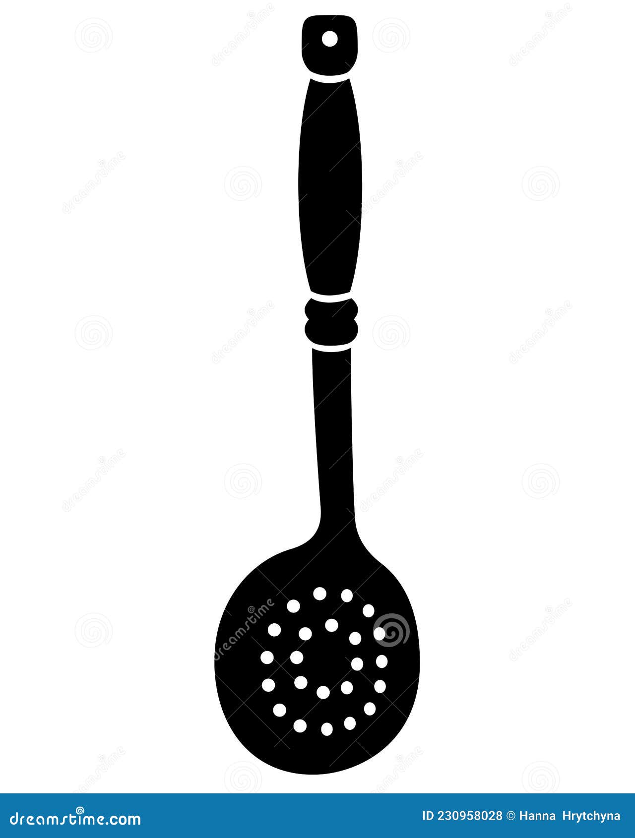 Skimmer Slotted Spoon Holes Ladle - Vector Linear Illustration For ...