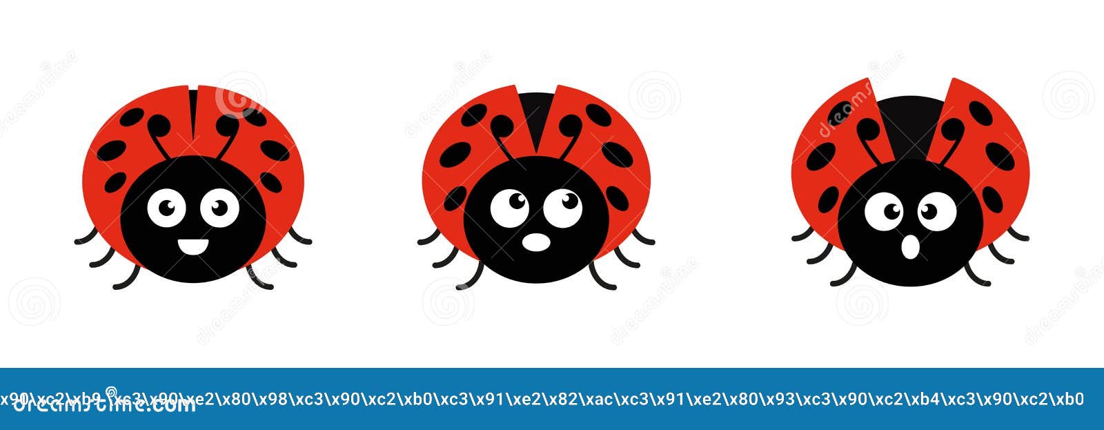 Ladybugs Cute Different Characters Set. Ladybirds In Five Style ...